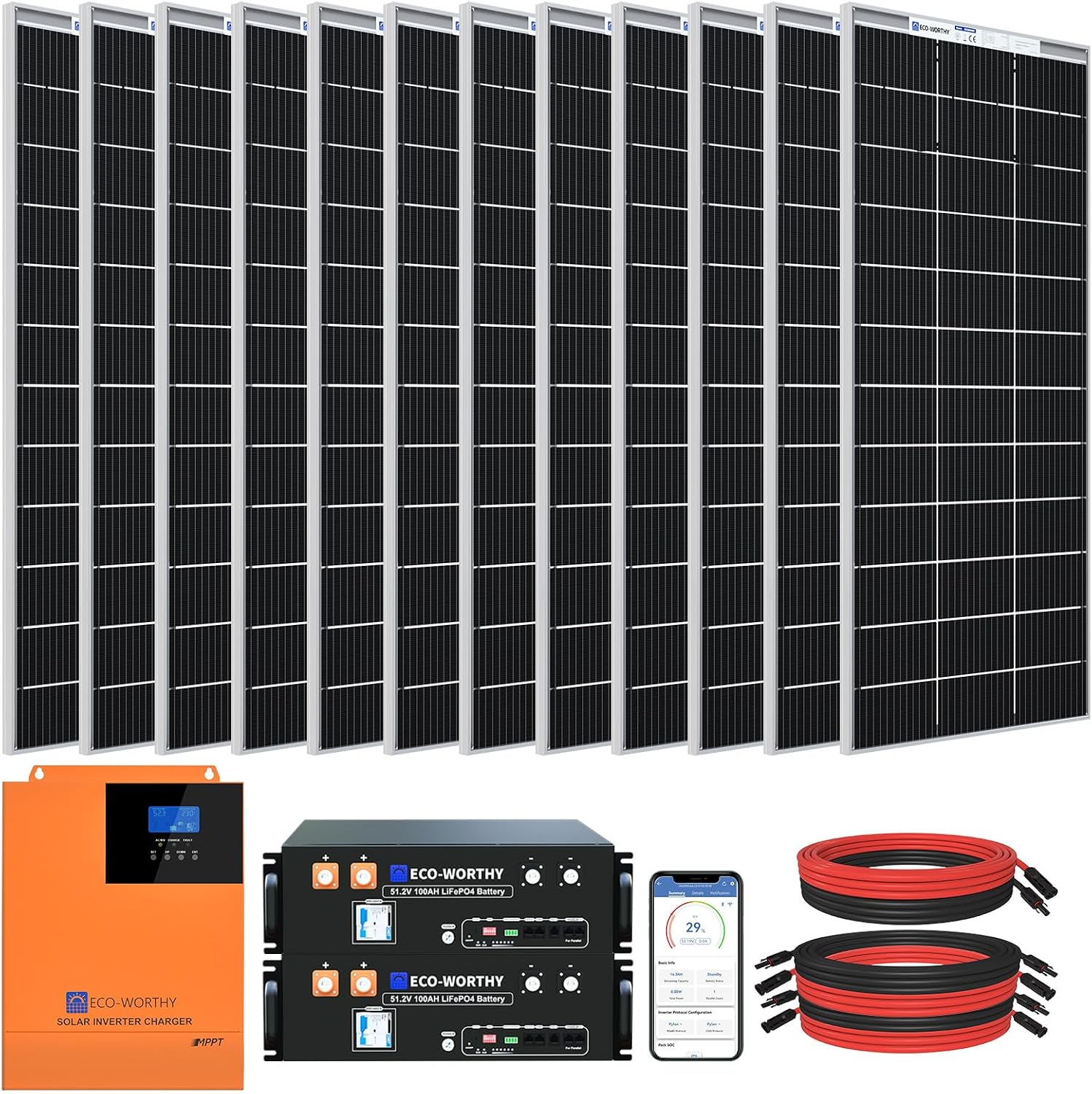 ECO-WORTHY 2400W 48V Solar Panel System Off Grid Solar Power Kit of ...