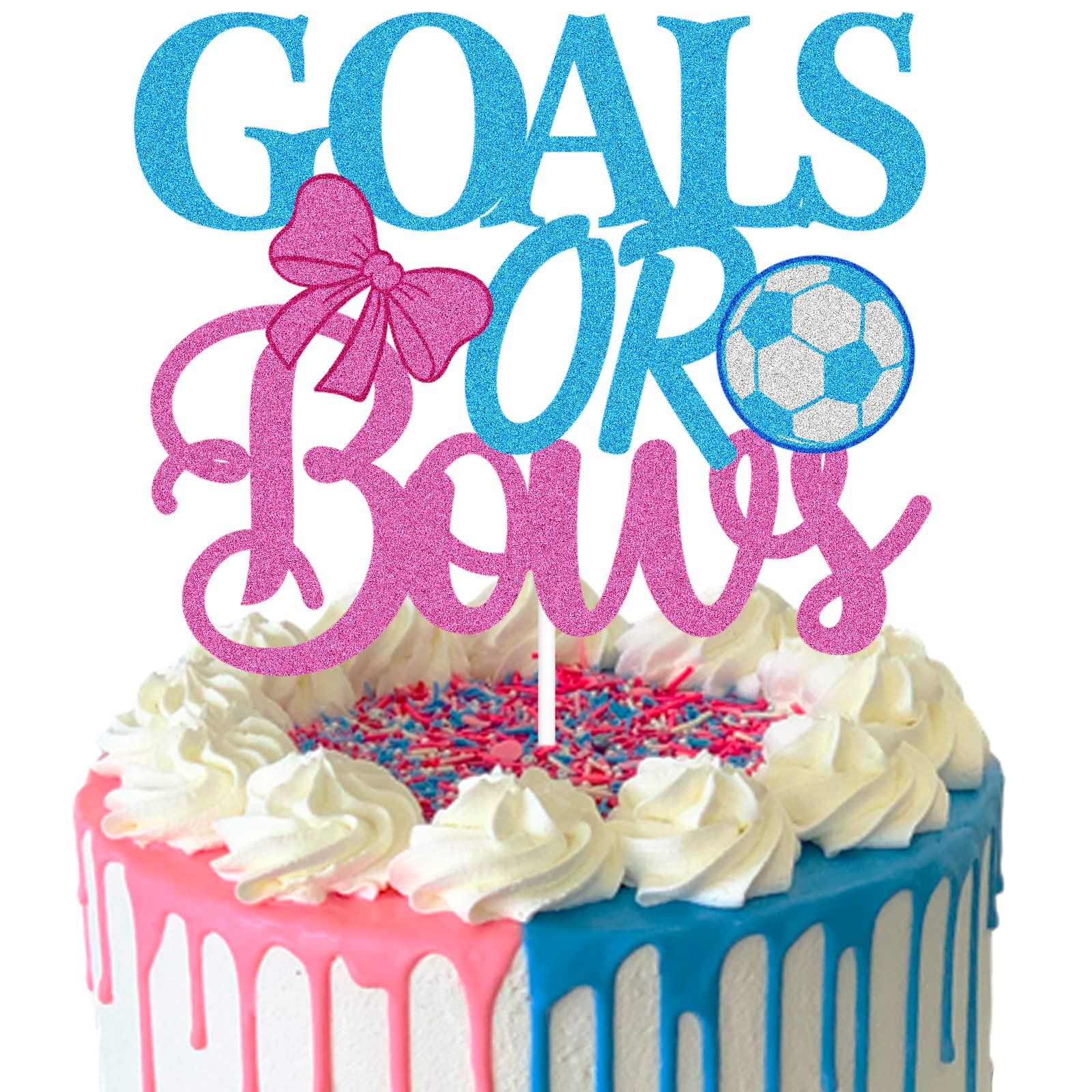 Amazon.com: Goals OR Bows Gender Reveal Cake Topper - Glitter Soccer ...