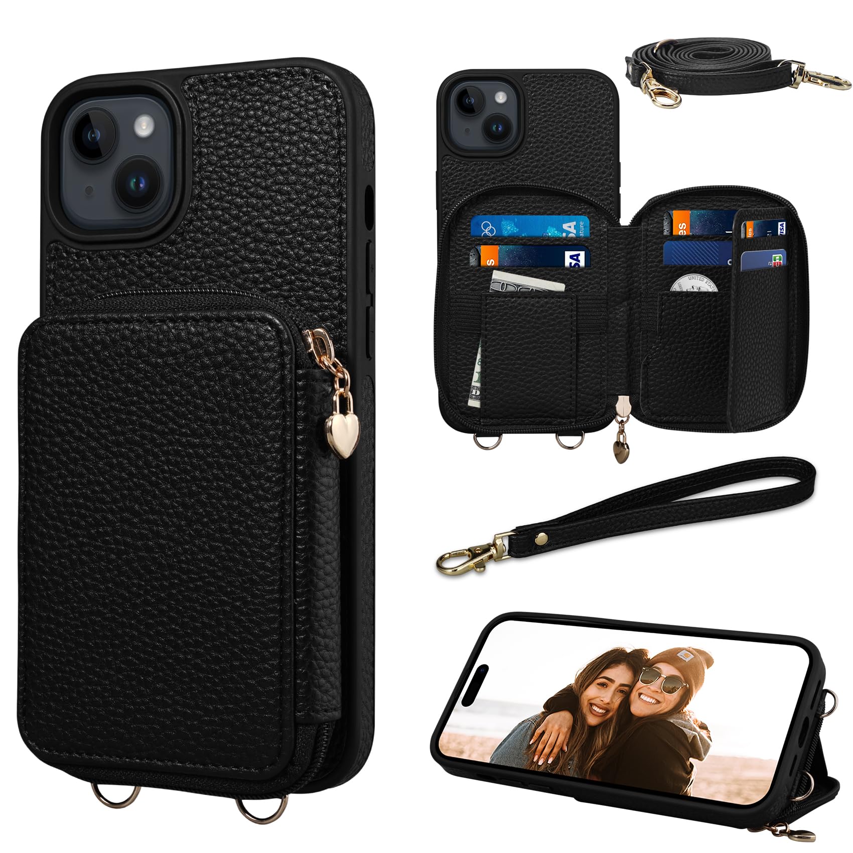 Amazon.com: Keallce Case for iPhone 15 Plus 6.7 inch Case Wallet, Crossbody Zipper for iPhone 15 ...