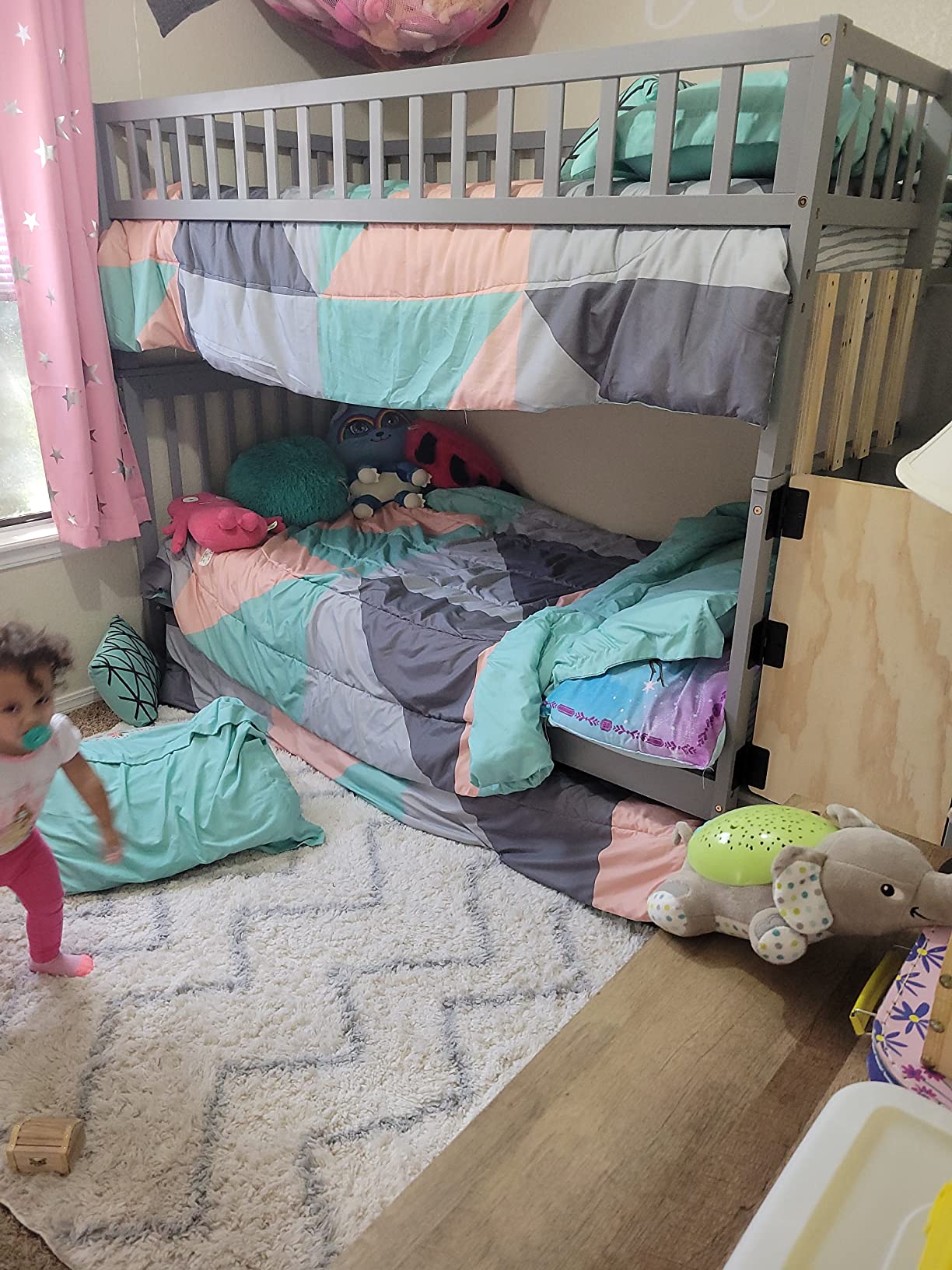 $24/mo - Finance Bunk Beds Twin Over Full Size, Solid Wood Bunk Bed ...