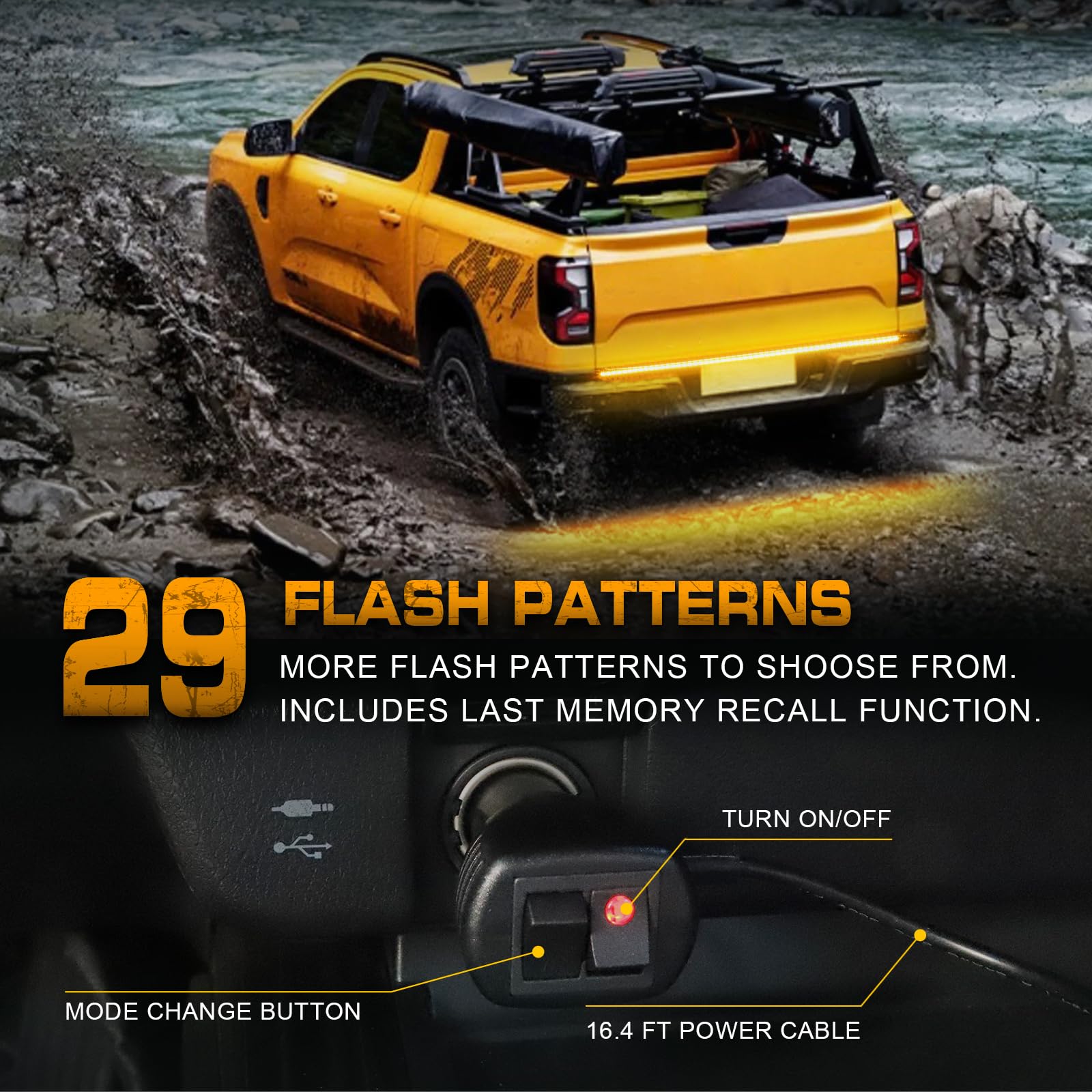 Snapklik.com : 48 Inch Truck Tailgate Amber Strobe Lights Strip Rear ...