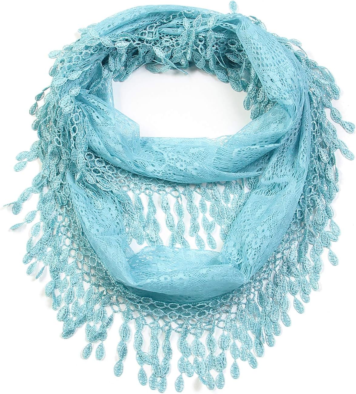 Scarf& Feminine Lace Infinity with Teardrop Fringes (Blue) at Amazon ...
