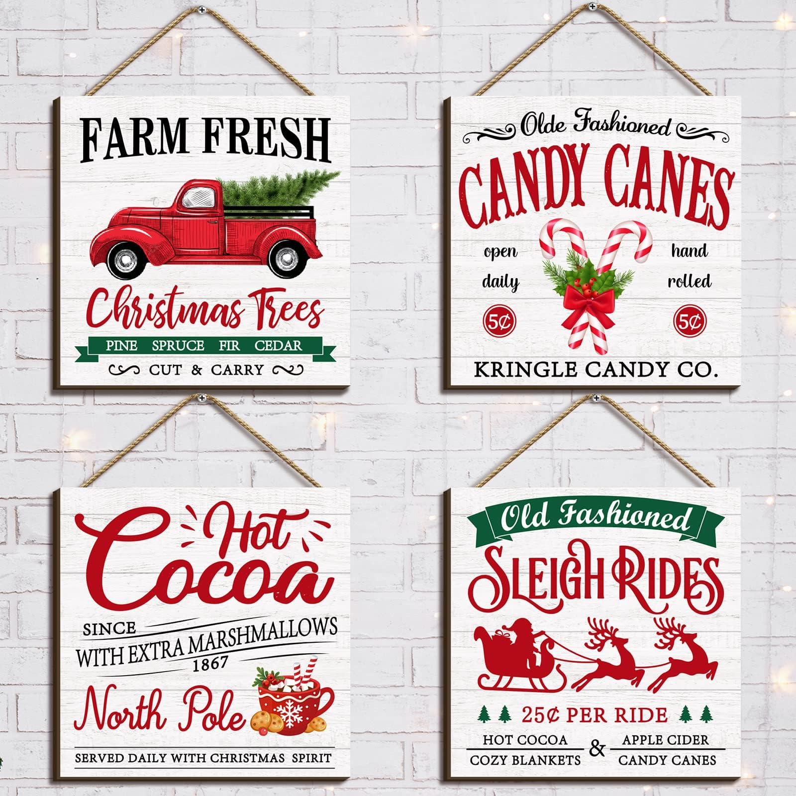 Amazon.com: Pinkunn 4 Pieces Christmas Hanging Wooden Sign Christmas ...