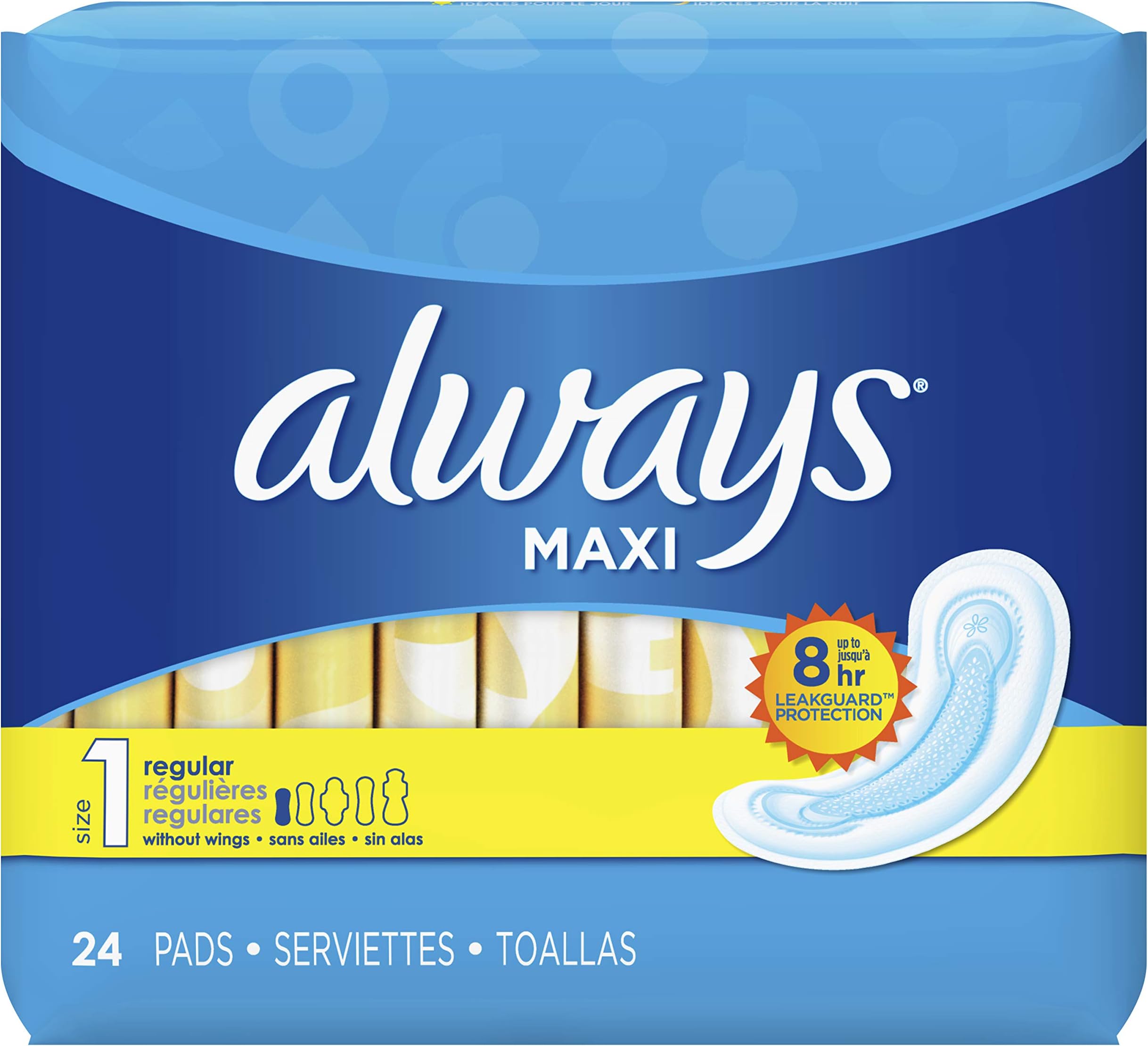 Amazon.com: Always Maxi Size 1 Regular Pads Without Wings Unscented, 24 ...