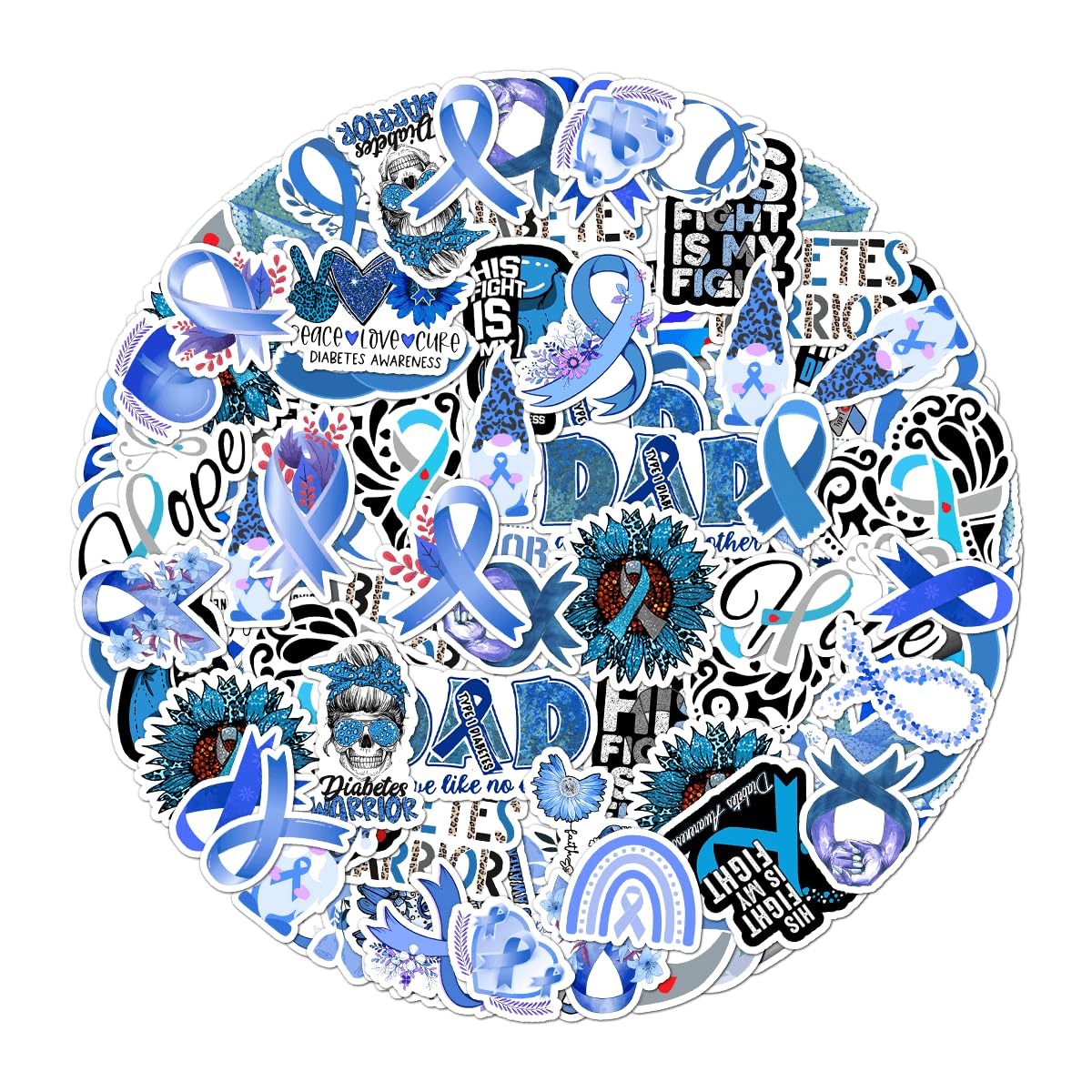 Amazon.com: 50 Pack Pcs Type 1 Diabetes Awareness Ribbon Stickers for ...