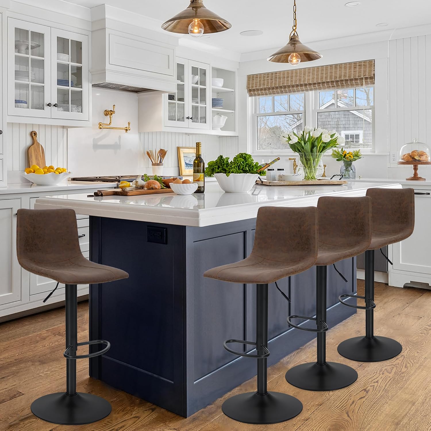 Amazon.com: PHI VILLA Bar Stools Set of 4 - Adjustable Swivel Barstools ...