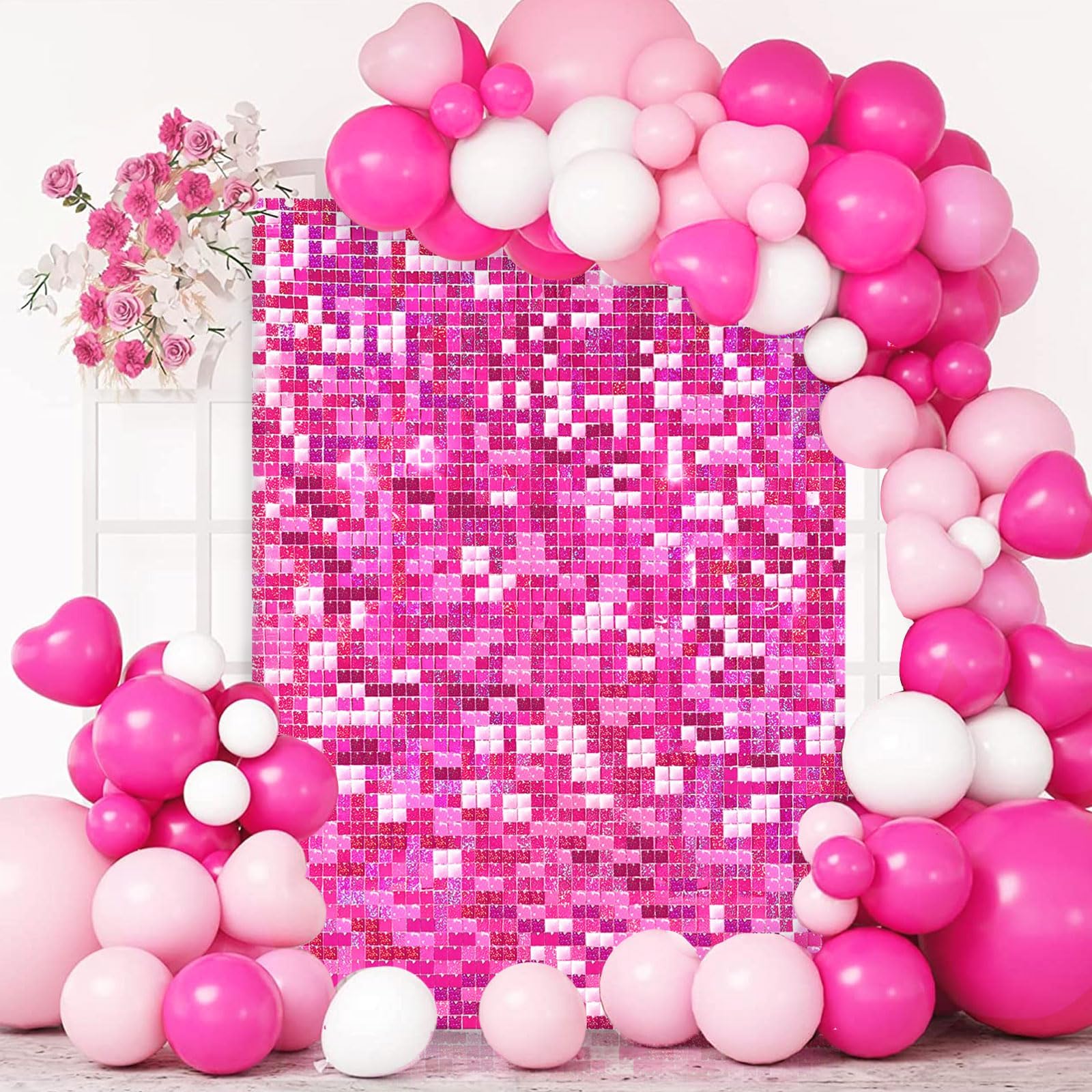 Amazon.com : Hot Pink Shimmer Wall Backdrop Sequin Panels Backdrop Pack ...