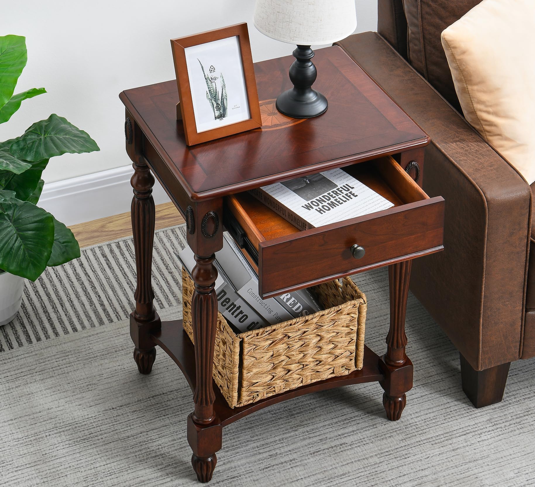 Amazon.com: Home Square 1 Drawer End Table in Burnished Cherry - Set of ...