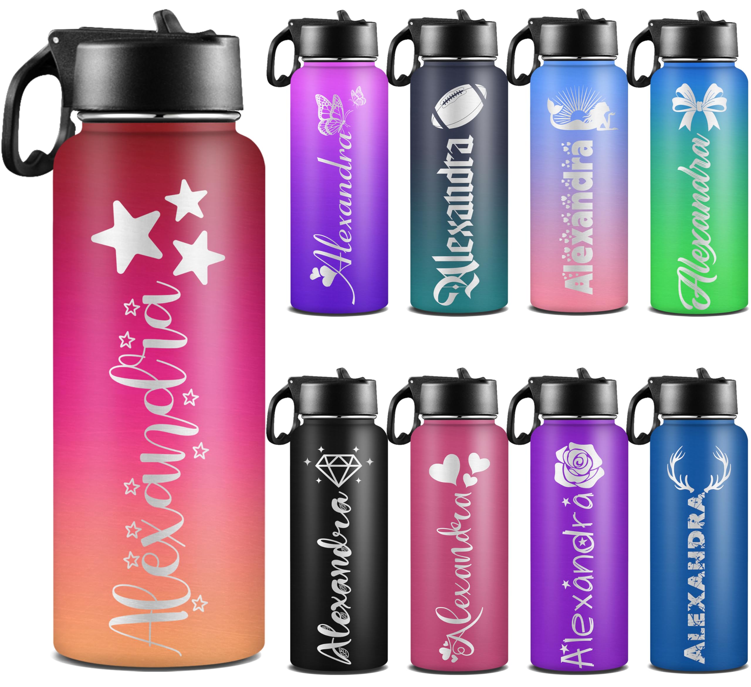 Amazon.com: Personalized Water Bottles with Straw Lid Custom Water ...