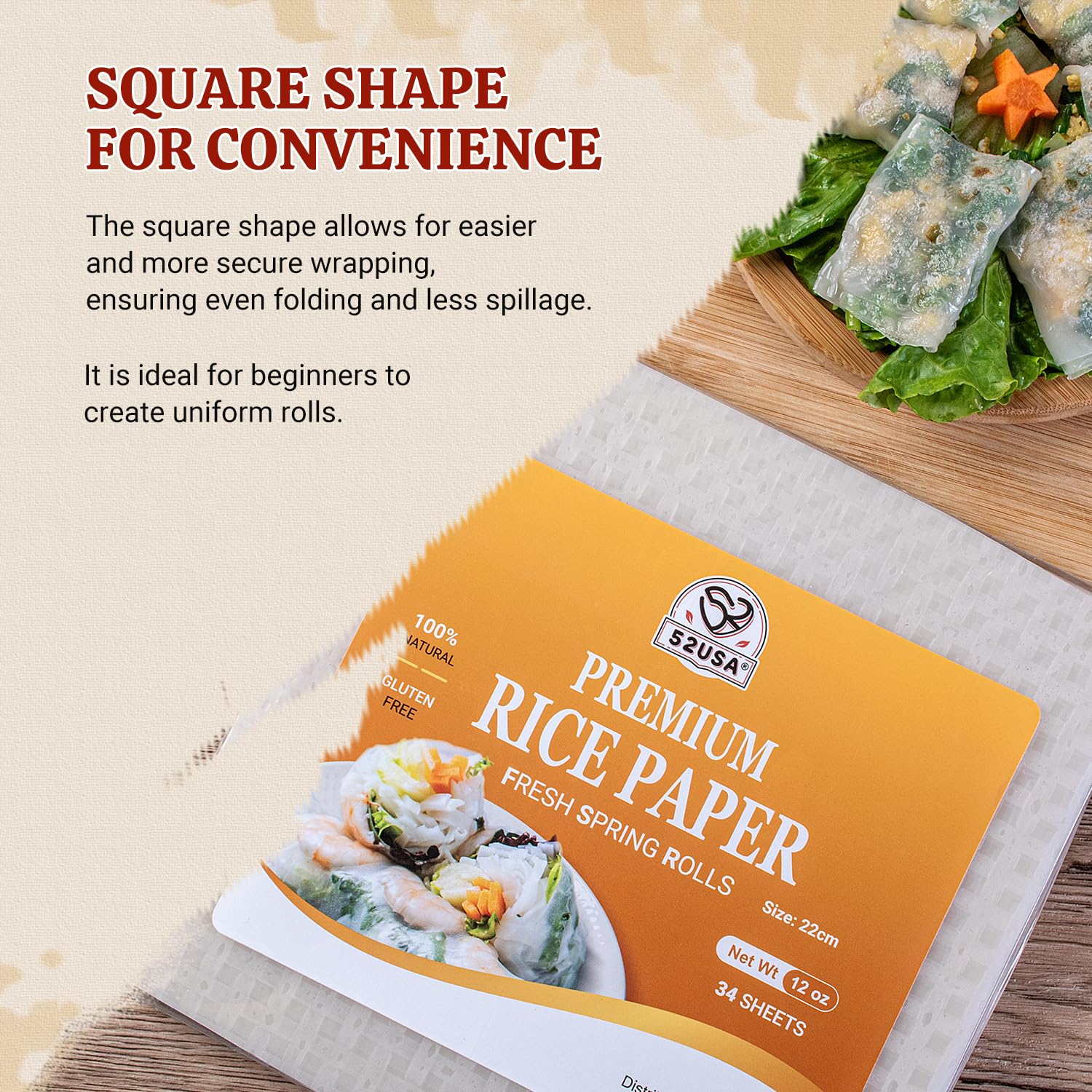 Snapklik.com : 52USA Square Rice Paper, 1 Pack, White Rice Paper ...