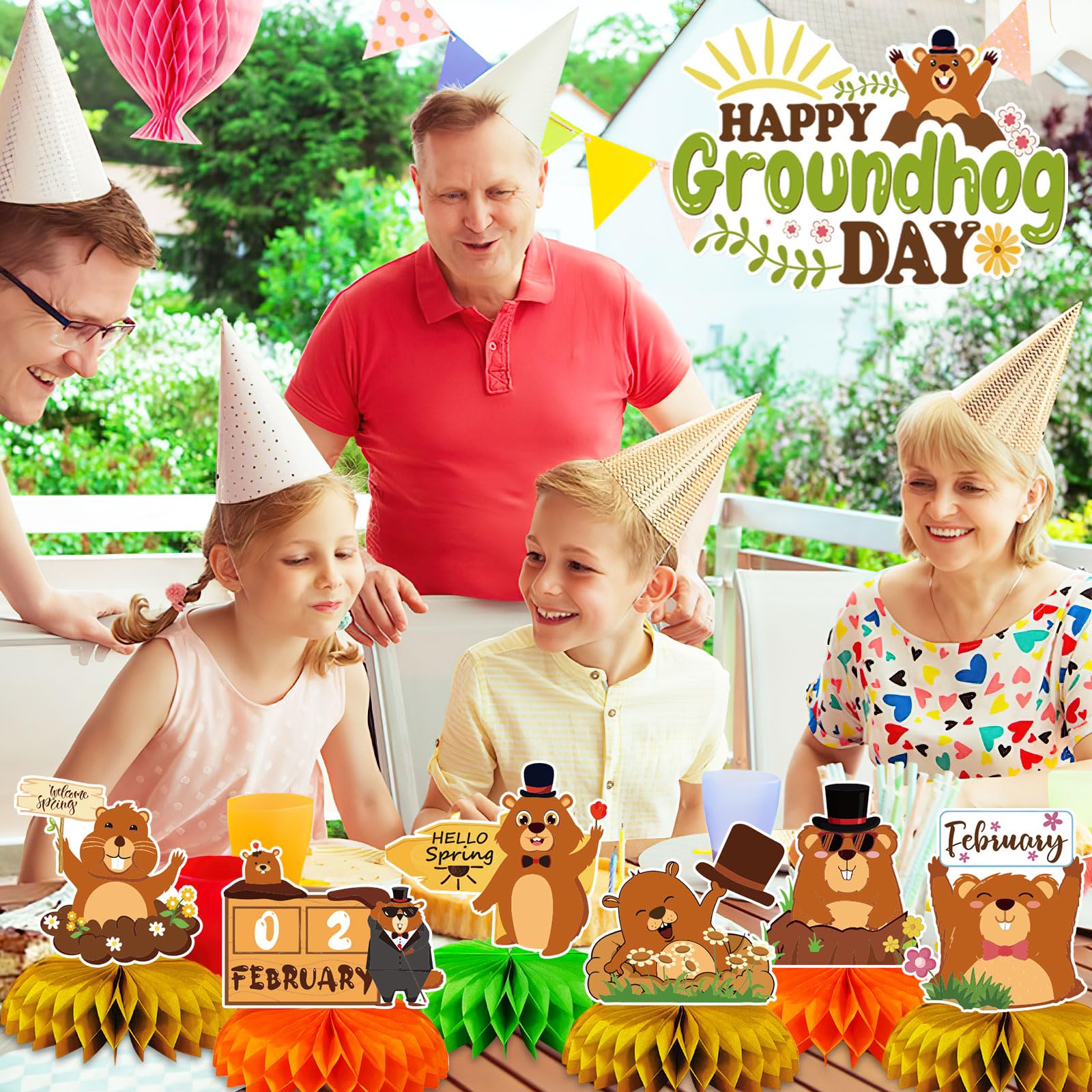 Snapklik.com : JULMELON 8PCS Groundhog Day Party Decorations Honeycomb ...