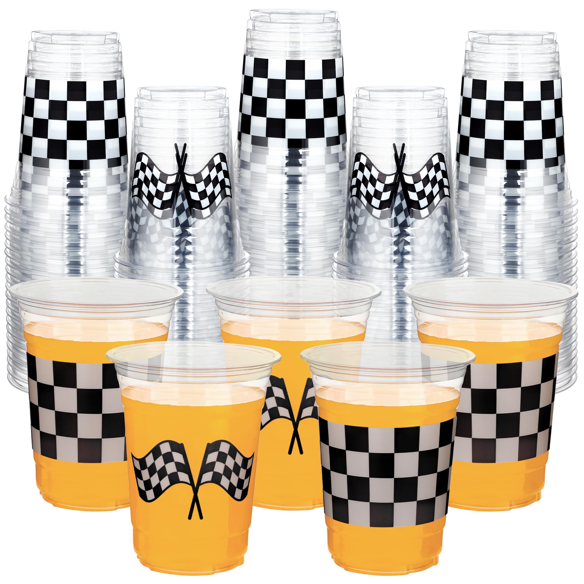 Amazon.com: peony man 50 Pcs Checkered Racing Party Plastic Cups 16 oz ...