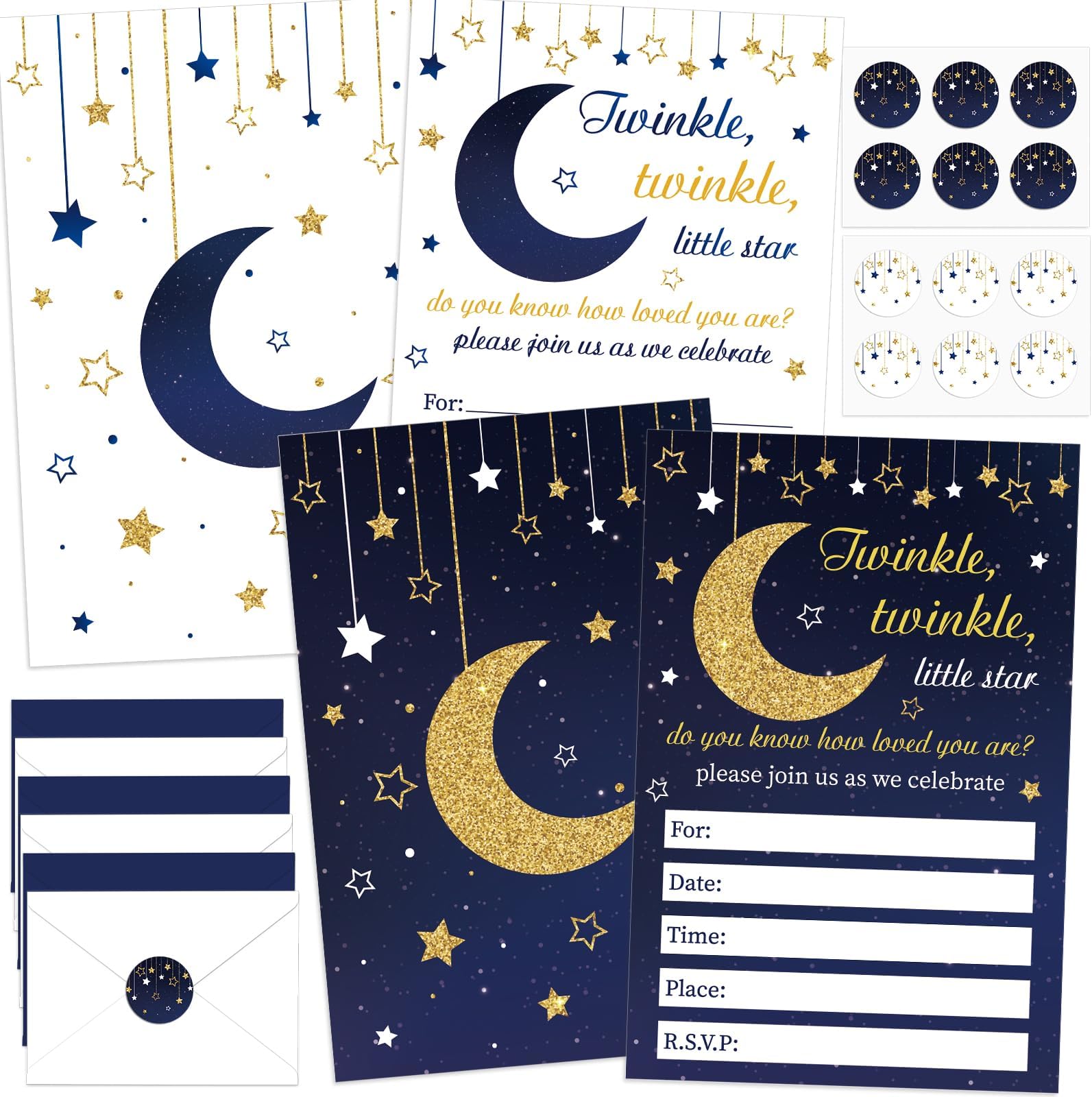 Amazon.com: Qyeahkj 36pcs Stars Invitations Twinkle Little Star Baby ...