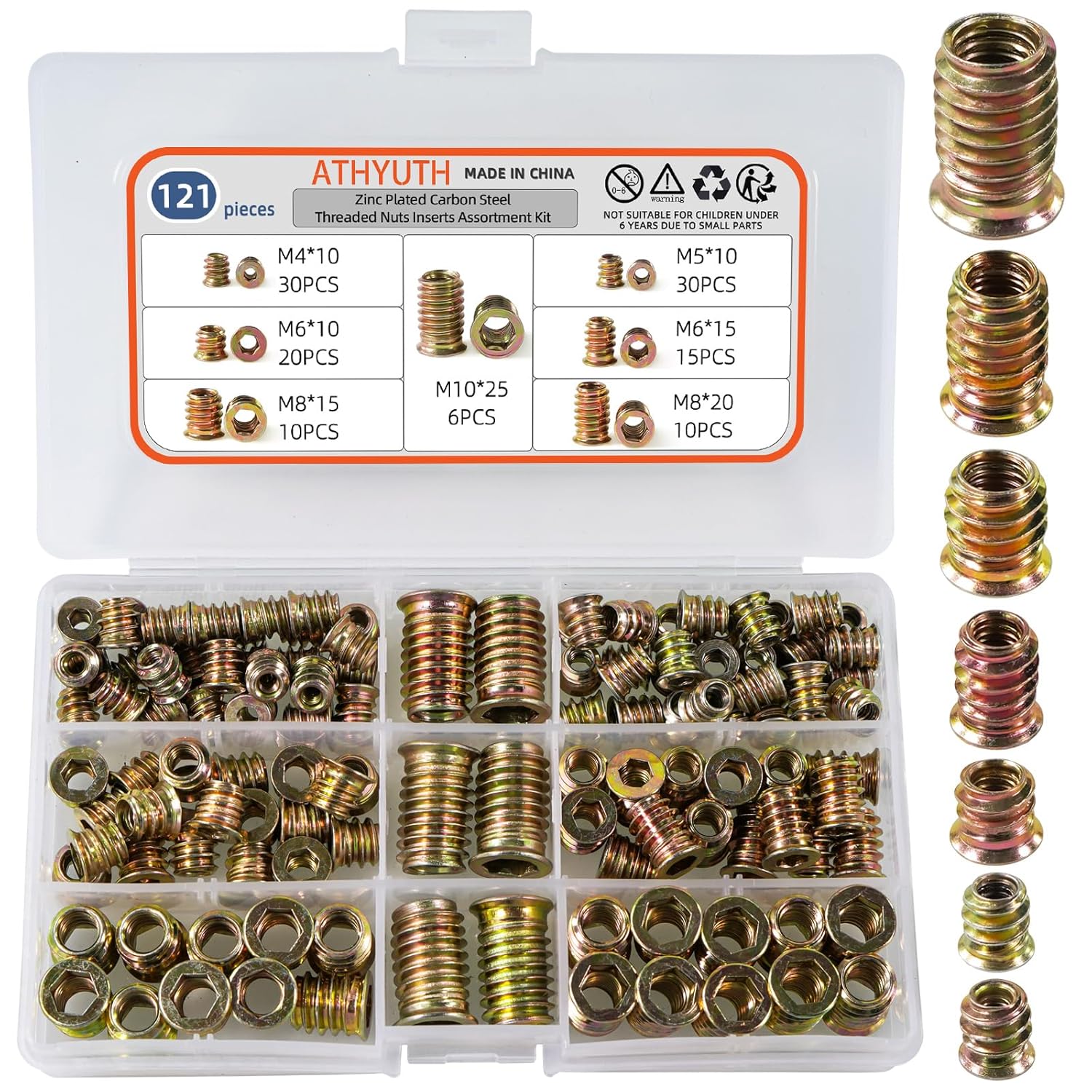 Threaded Inserts for Wood, 121 Pieces Zinc Plated Steel Thread Insert ...