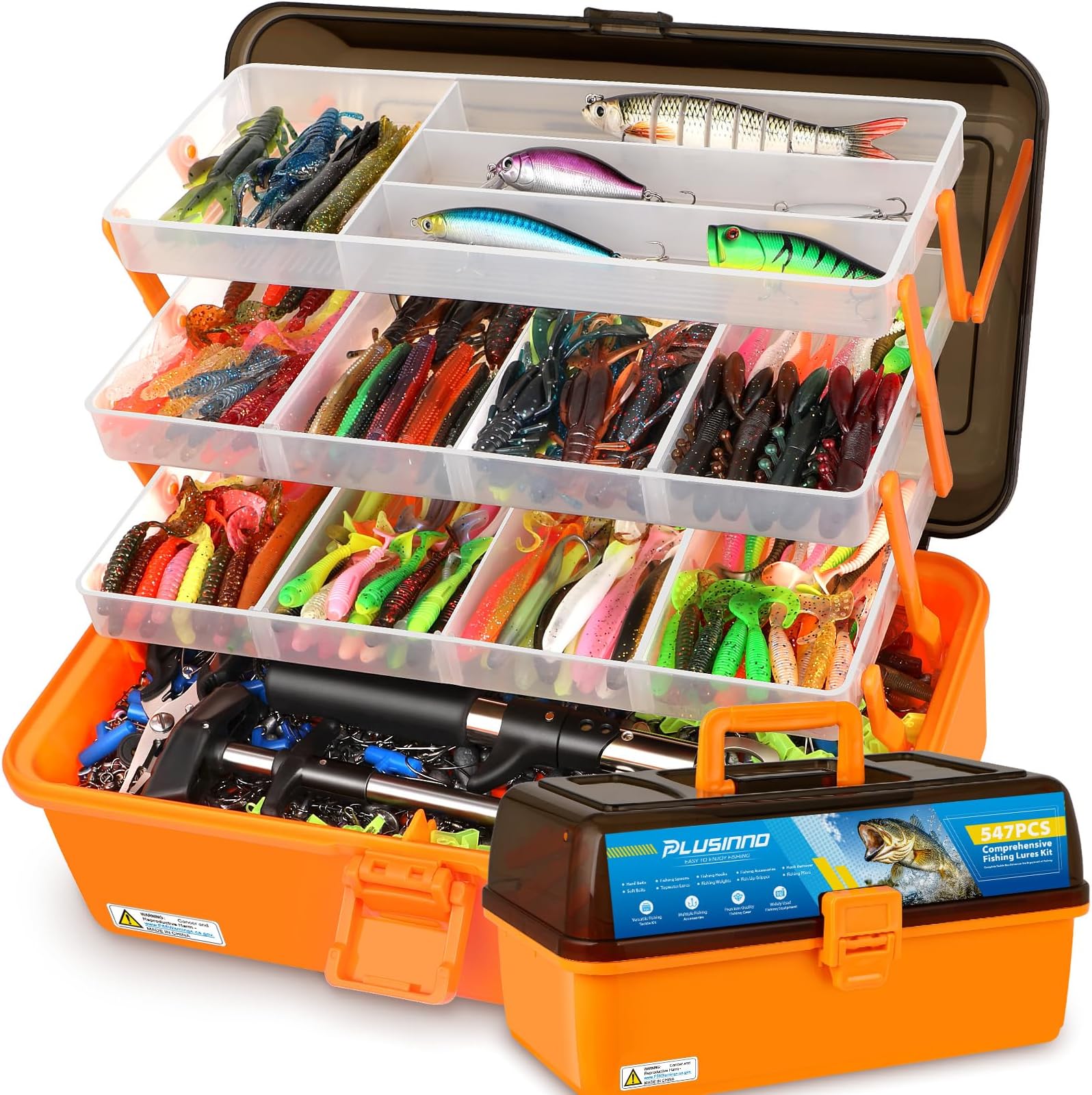 PLUSINNO Large 4-Layer Tackle Box with Tackle Included, 547Pcs Fishing ...