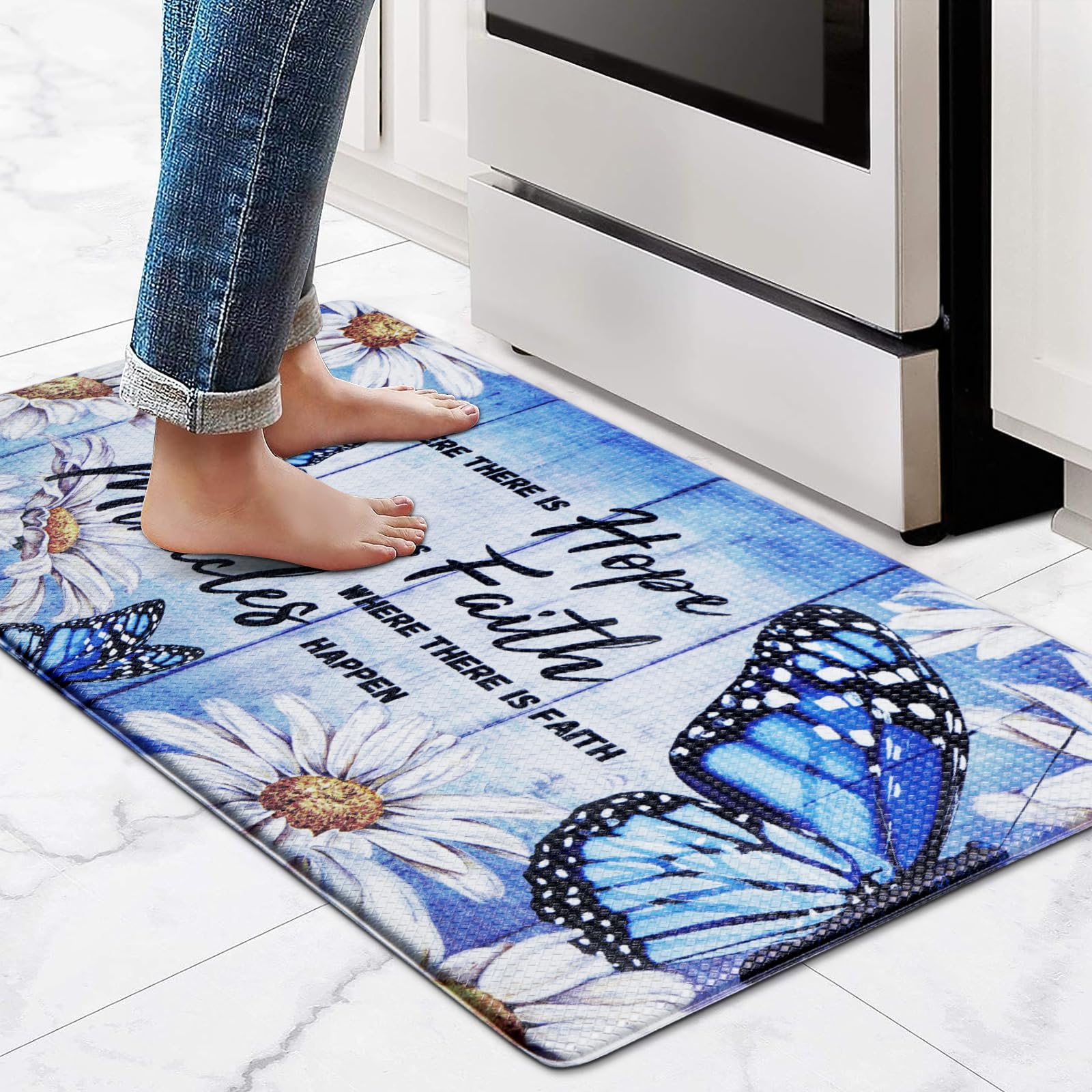 Amazon.com: Likiyol Kitchen Mats for Floor Butterfly Floral Kitchen ...