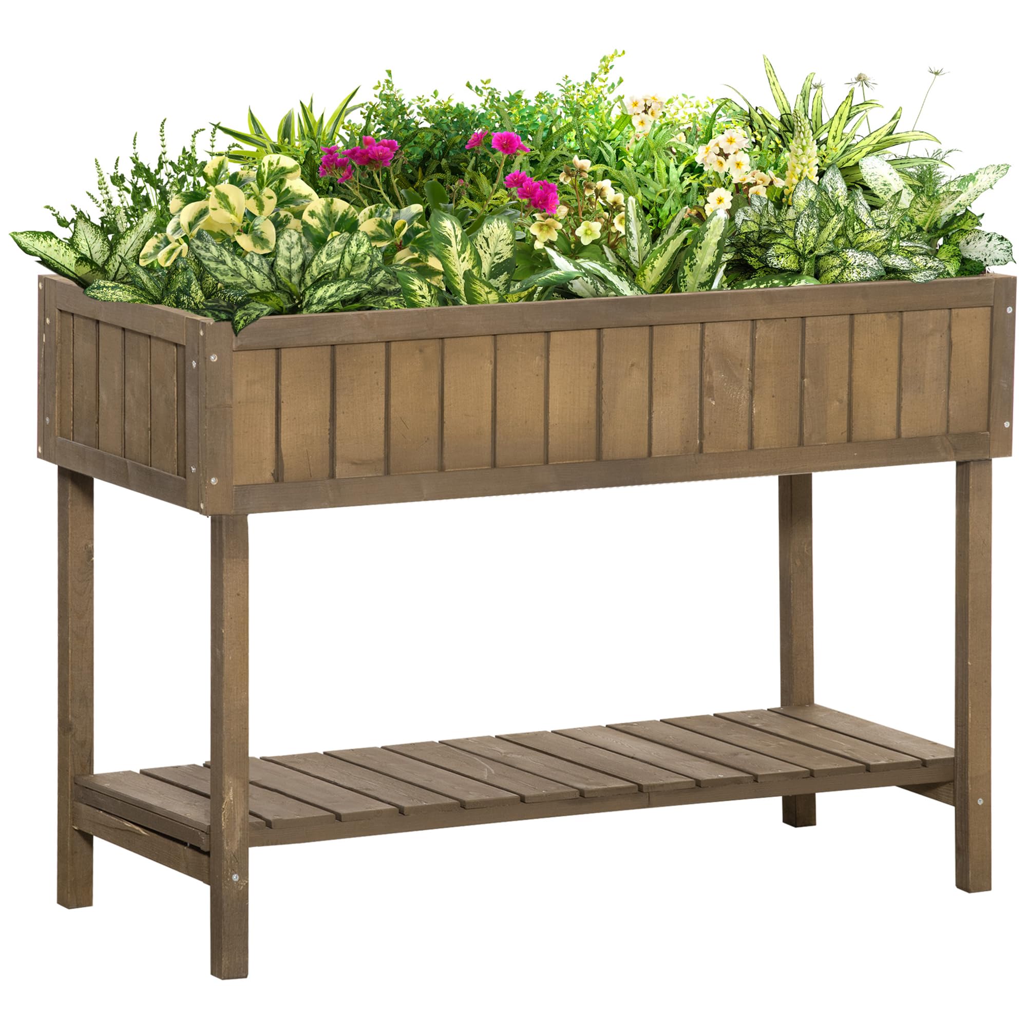 Outsunny Wooden Herb Planter with 8 Pocket, Raised Bed Container Garden ...