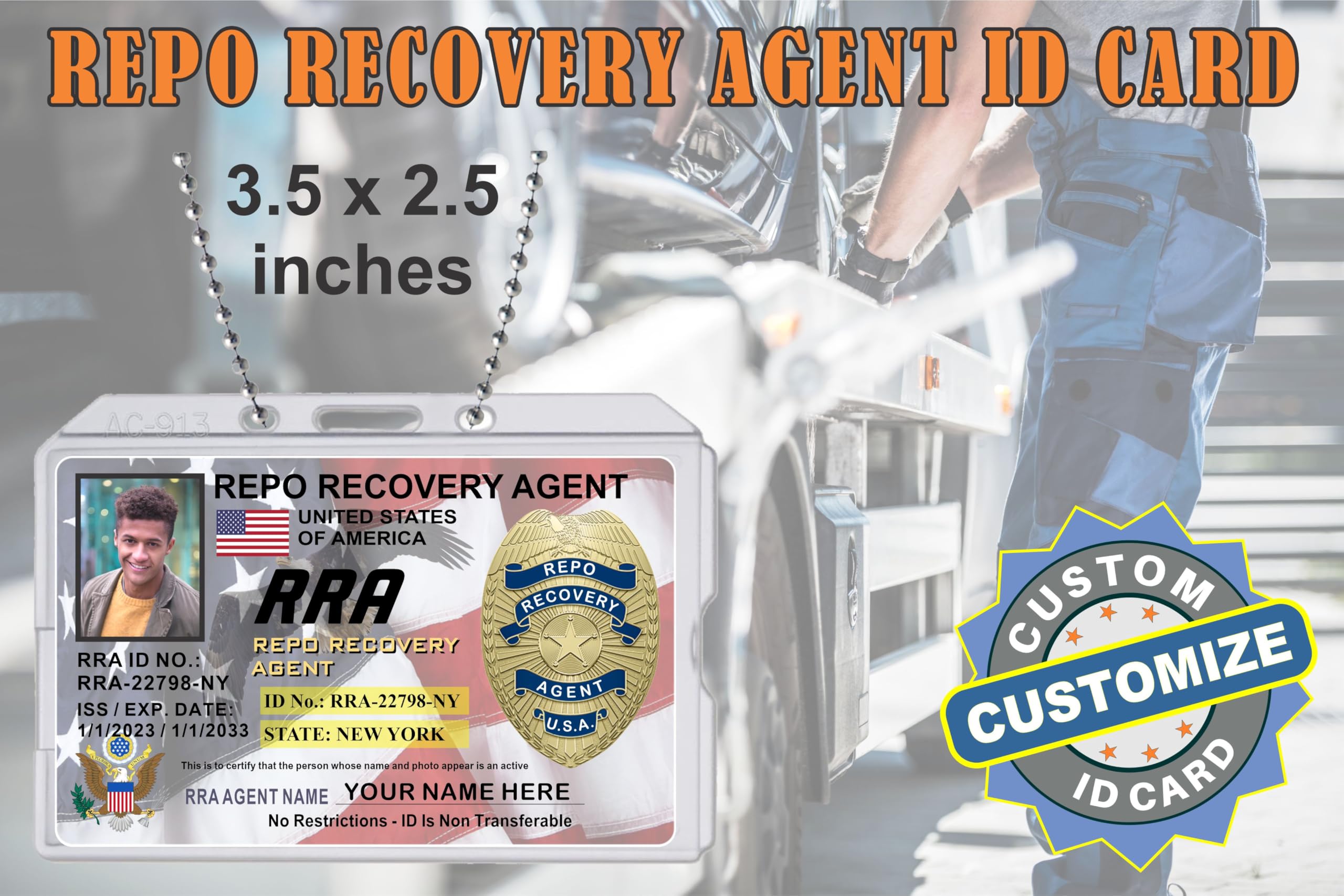 Repossession Recovery Agent Badge Repo Man Recovery Agent