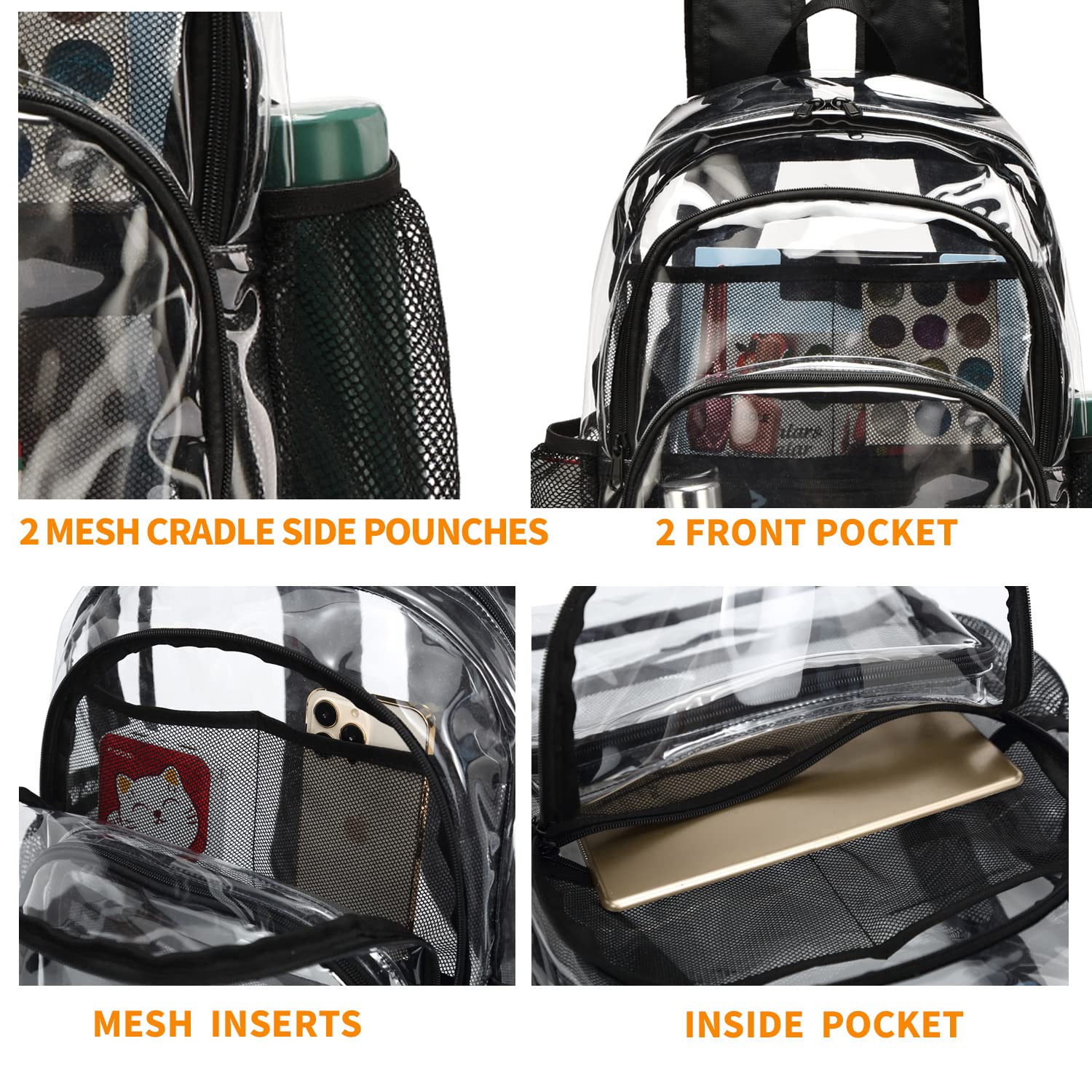 Snapklik.com : Clear Backpack, Clear Bag Stadium Approved Large Clear ...