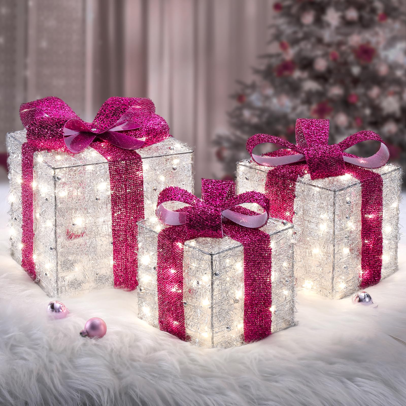 Quntis Christmas Decorations, Set of 3 Christmas Decor Gift Boxes with ...