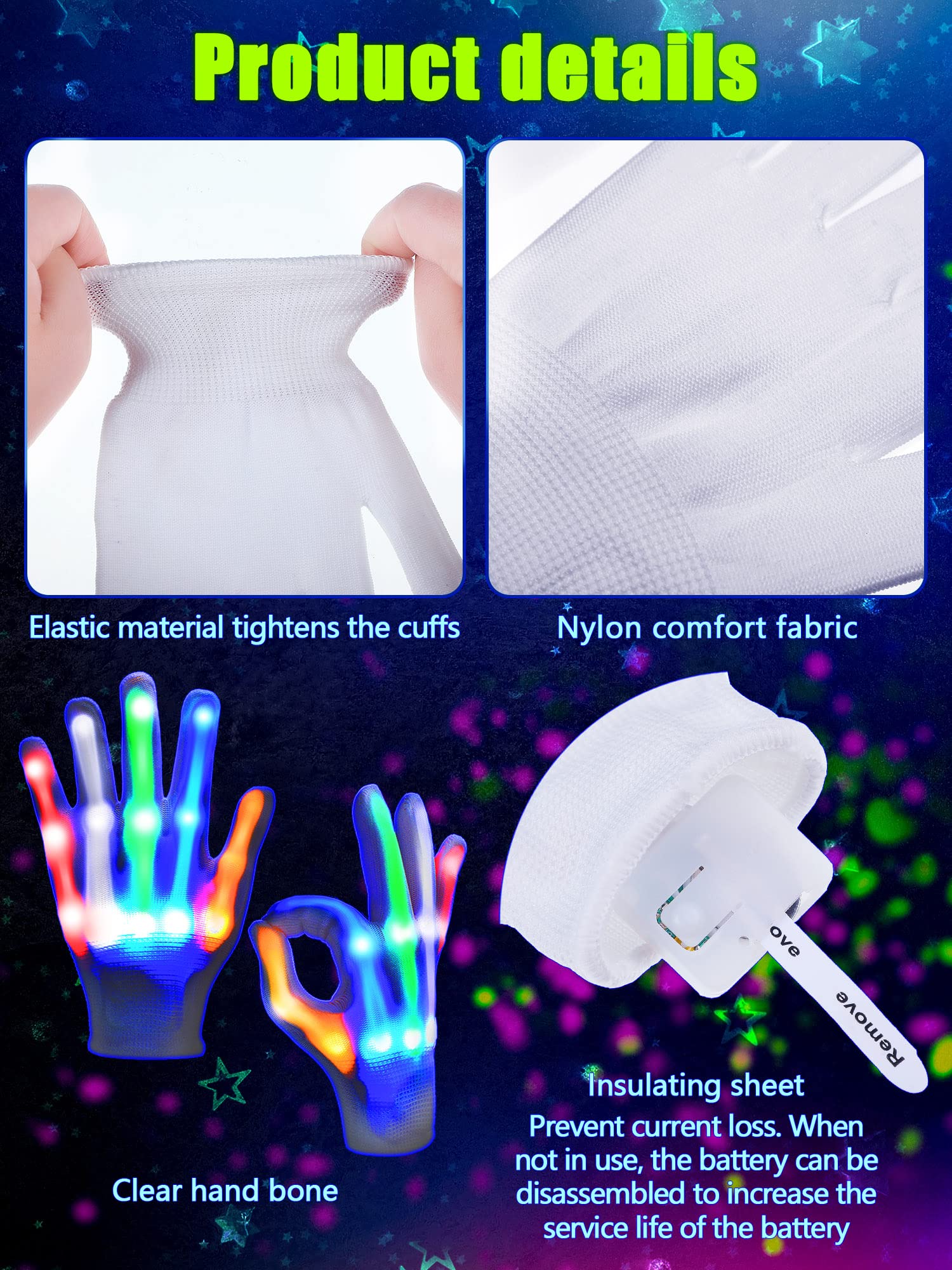 12 Pairs LED Gloves Flashing LED Light Gloves Boys Girls Glow Gloves ...