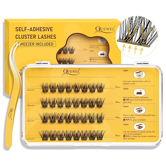 Amazon.com: QUEWEL Self Adhesive Eyelashes Kit, Press On Lashes Pre ...