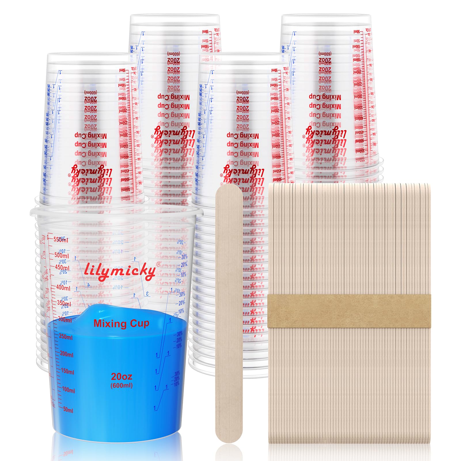 Amazon.com: 100 Pack Plastic Mixing Cups, 20 oz (600ml), Disposable ...