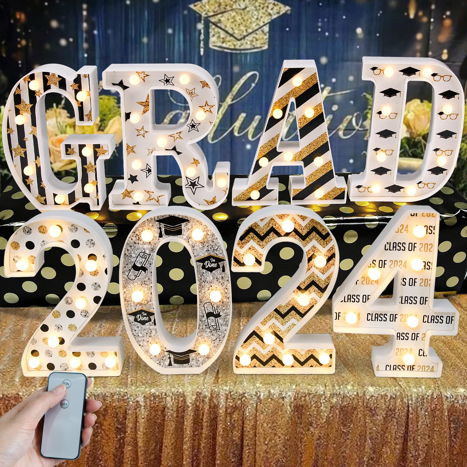 Buy 2024 Graduation Decorations - 8 LED Marquee Light Up Letters 'GRAD ...