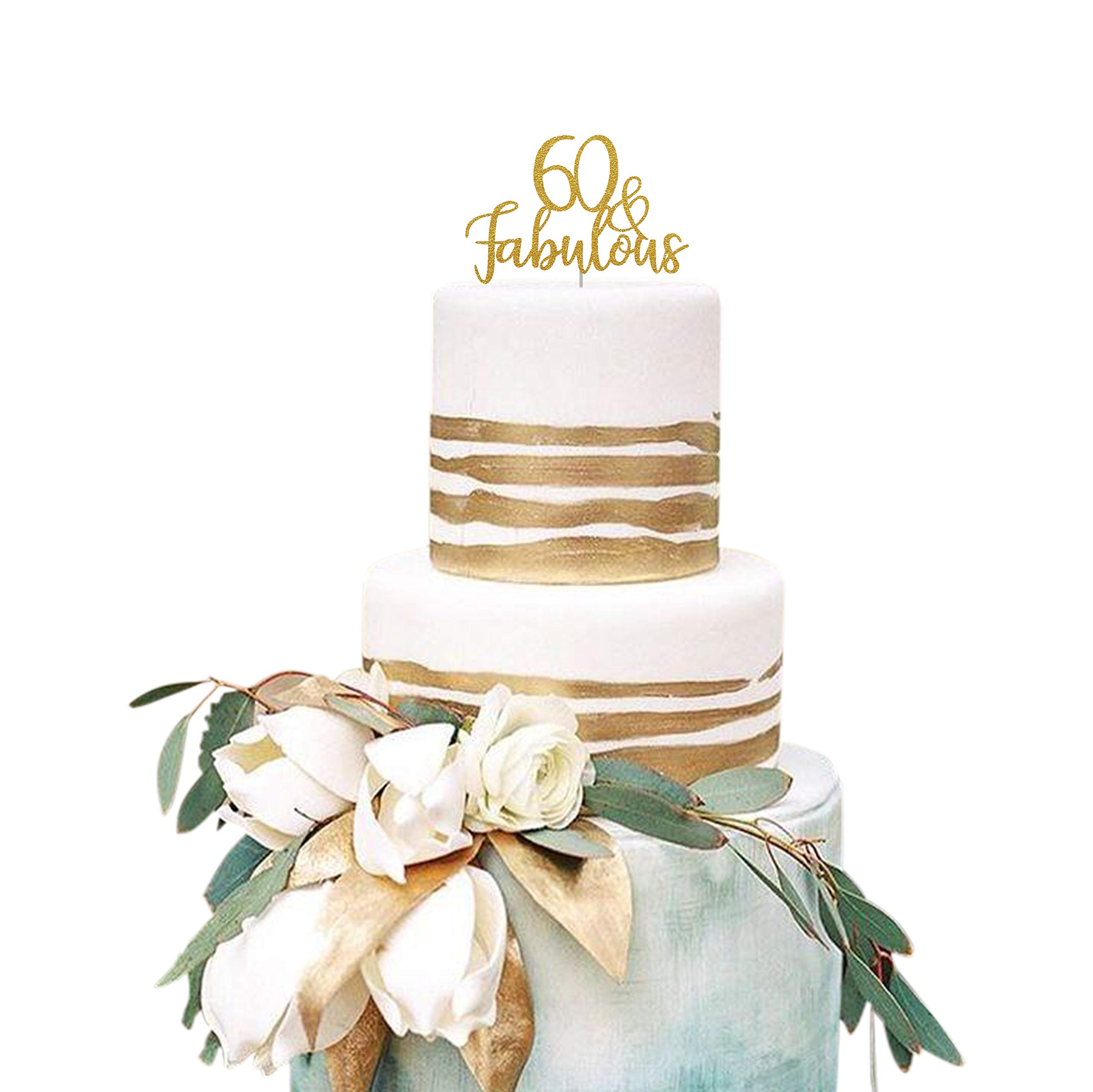 60th Birthday Cake Topper Sixty 60 and Fabulous Cake Decorations Gold ...