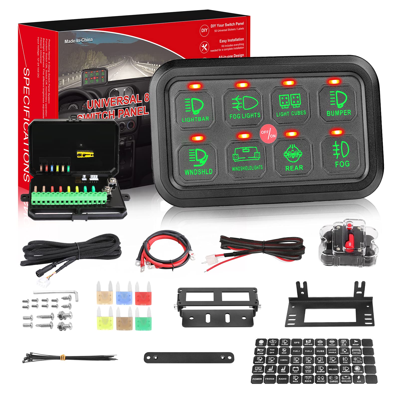 Buy 8 Gang Switch Panel, Niwaker Universal Switch Panel ON/OFF 8 ...