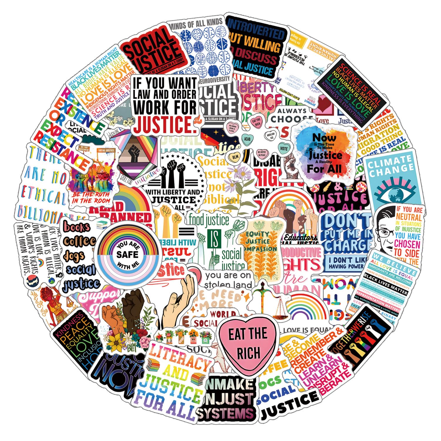 Amazon.com: 61Pcs Social Justice Stickers Pack, Cartoon Cute Vinyl ...