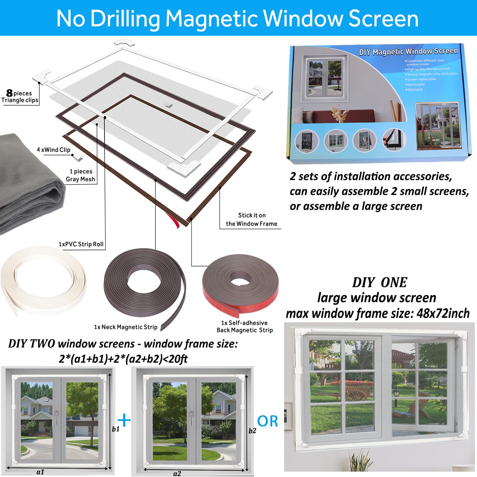 Snapklik.com : AMLOOPH Magnetic Window Screen Mesh Frame Replacement ...