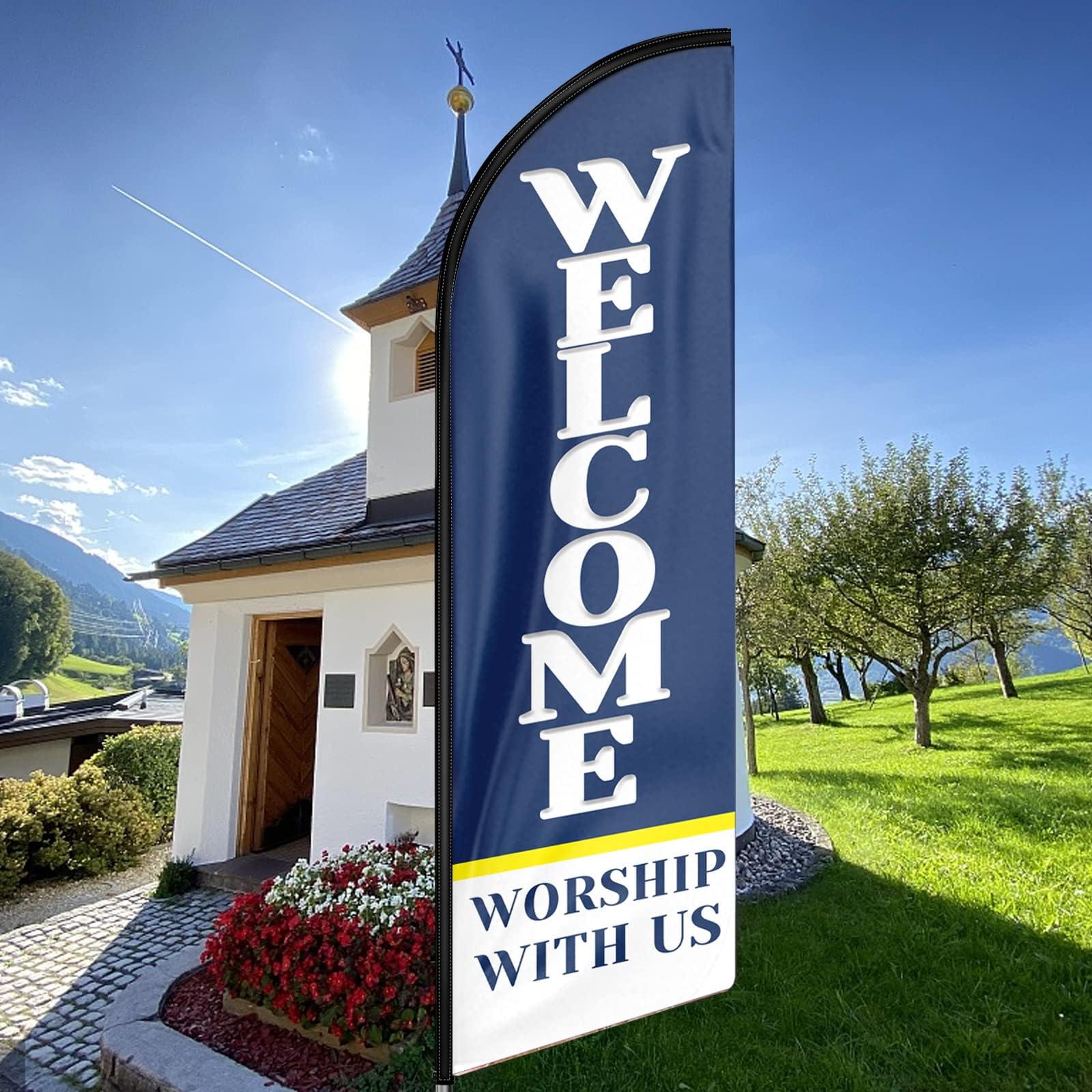 Amazon.com : Welcome Worship With Us Outdoor Church Feather Banner ...