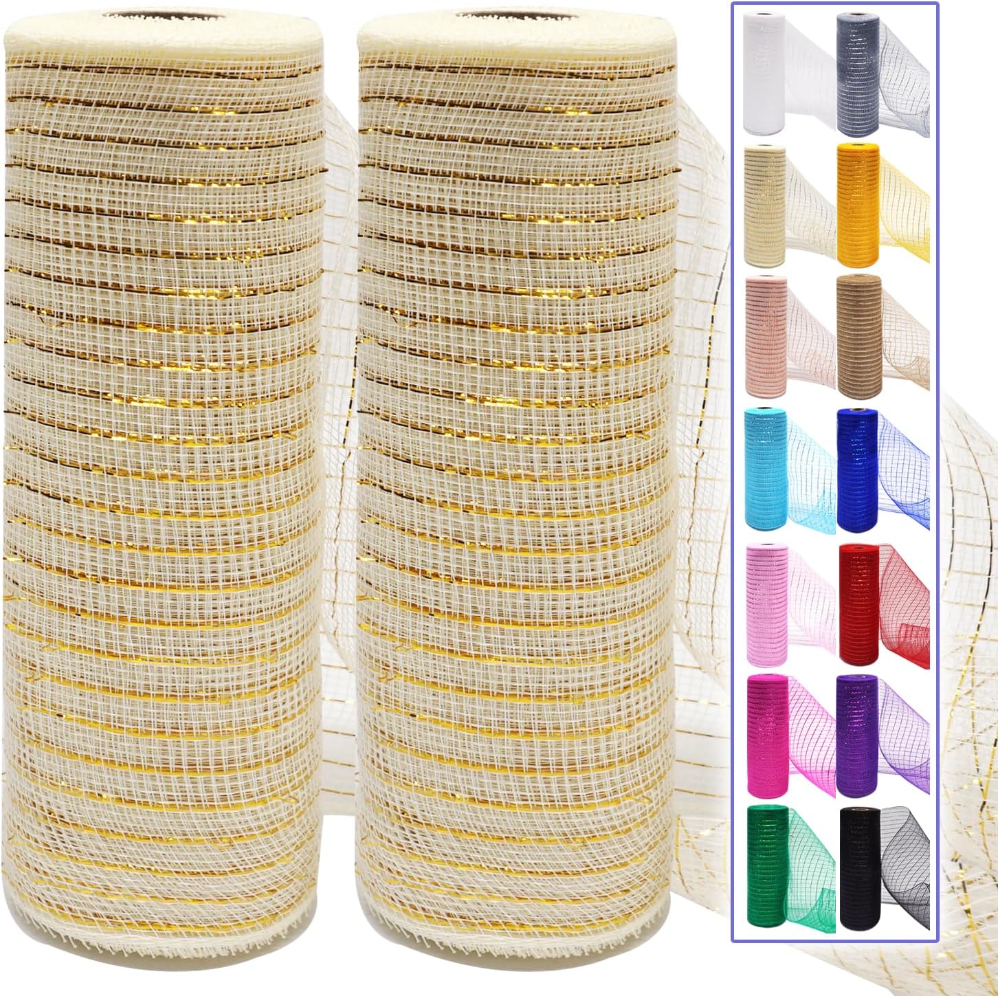 Amazon.com: 2 Pcs Ivory Deco Mesh Ribbon Rolls 10 Inch 10 Yards(30 ft ...