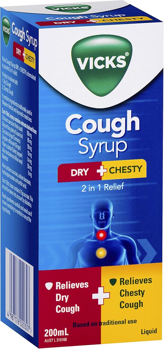 Vicks Cough Syrup Dry + Chesty, 200ml : Amazon.com.au: Health ...