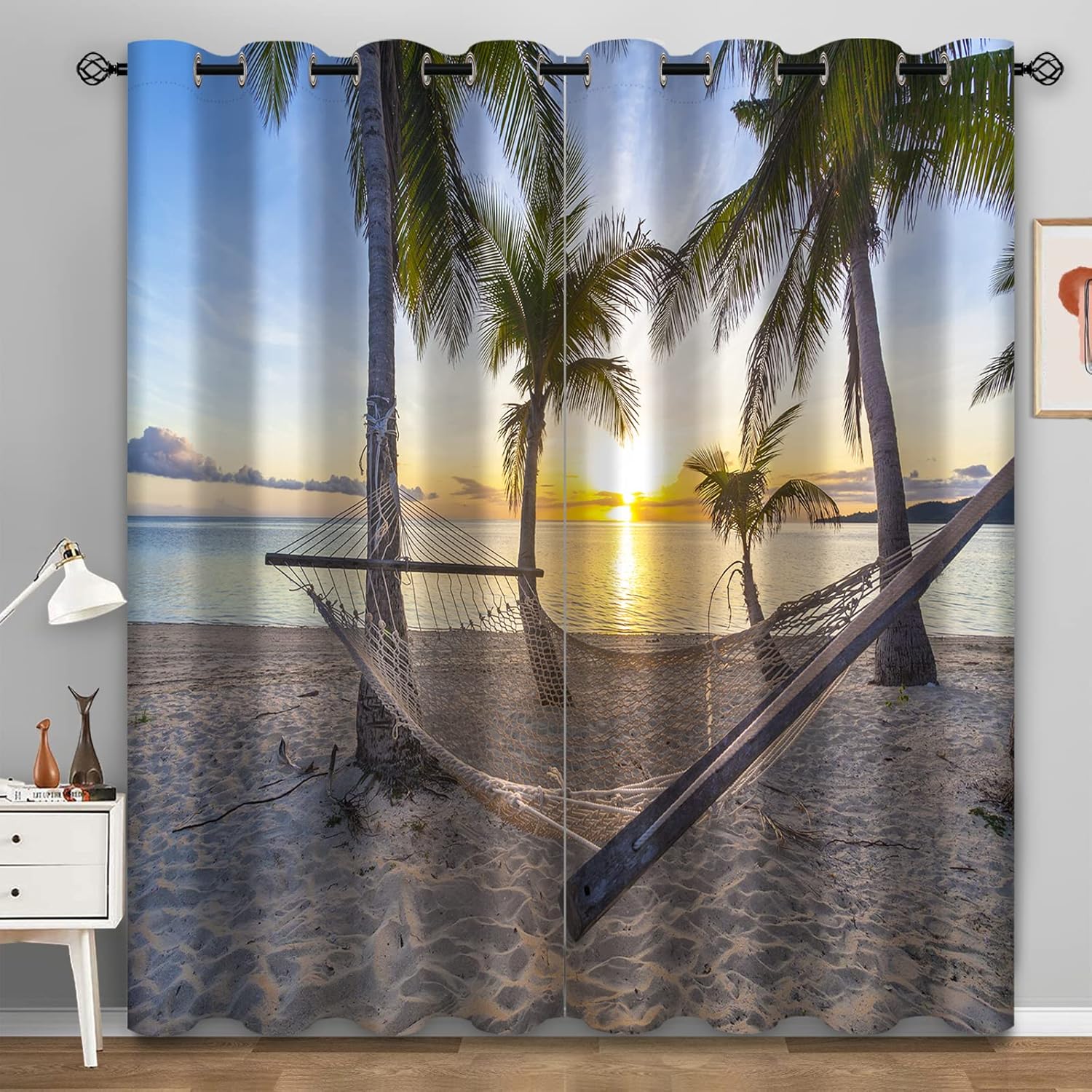 Amazon.com: Aimego Ocean Beach Blackout Curtains Summer Tropical Palm ...