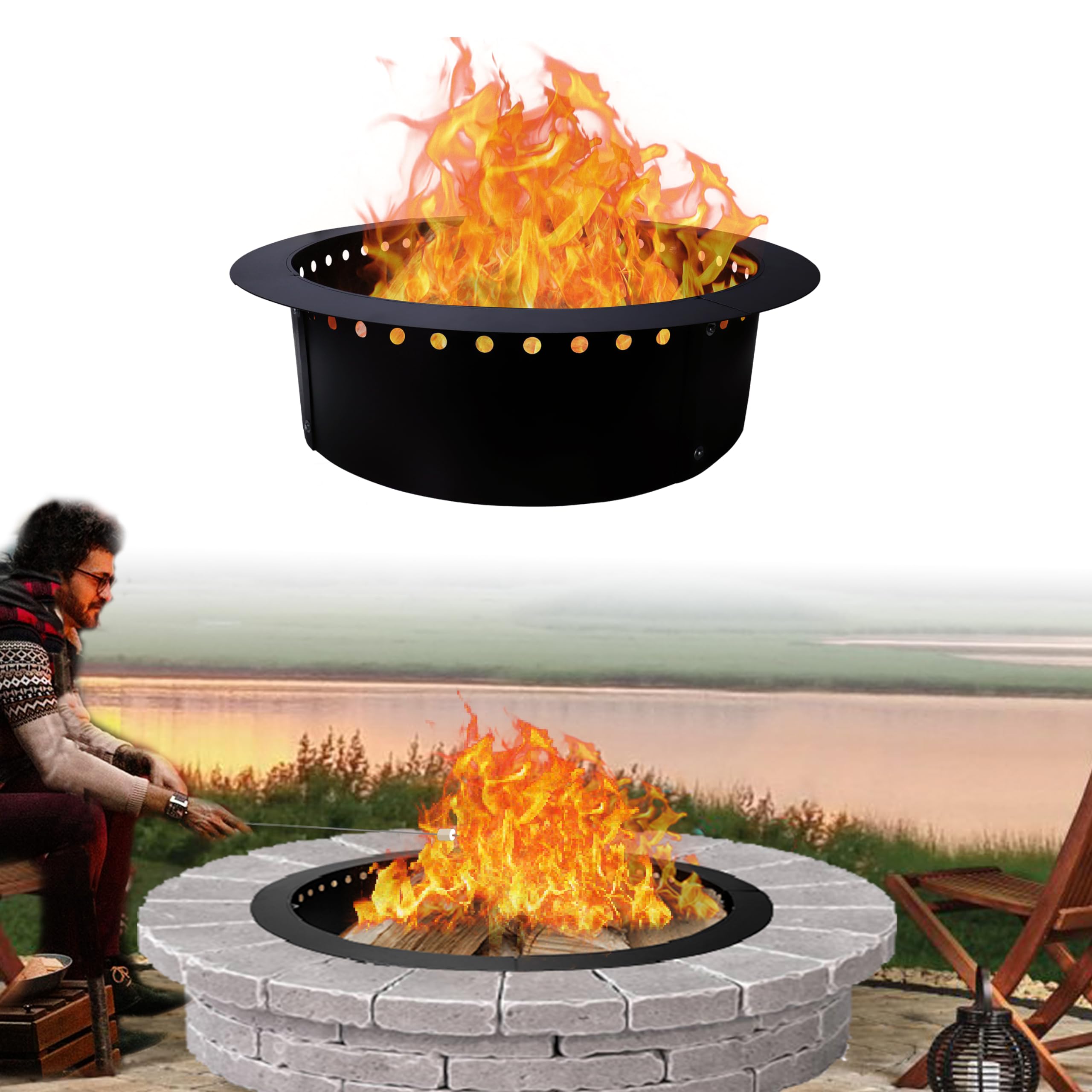 Amazon.com : FEBTECH Smokeless Fire Pit Insert 42" - Round Steel ...