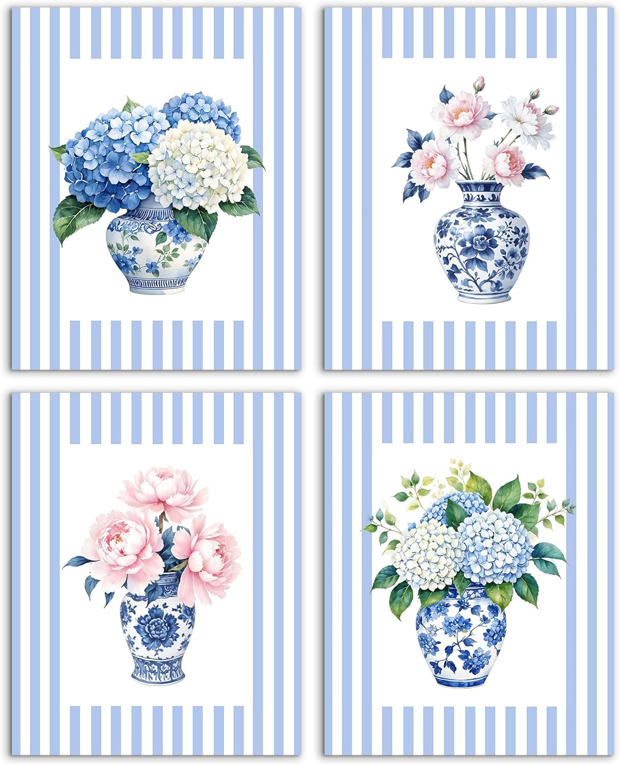 Amazon.com: MKIJUHB Blue Chinoiserie Floral Wall Art Decor, Flower Room ...