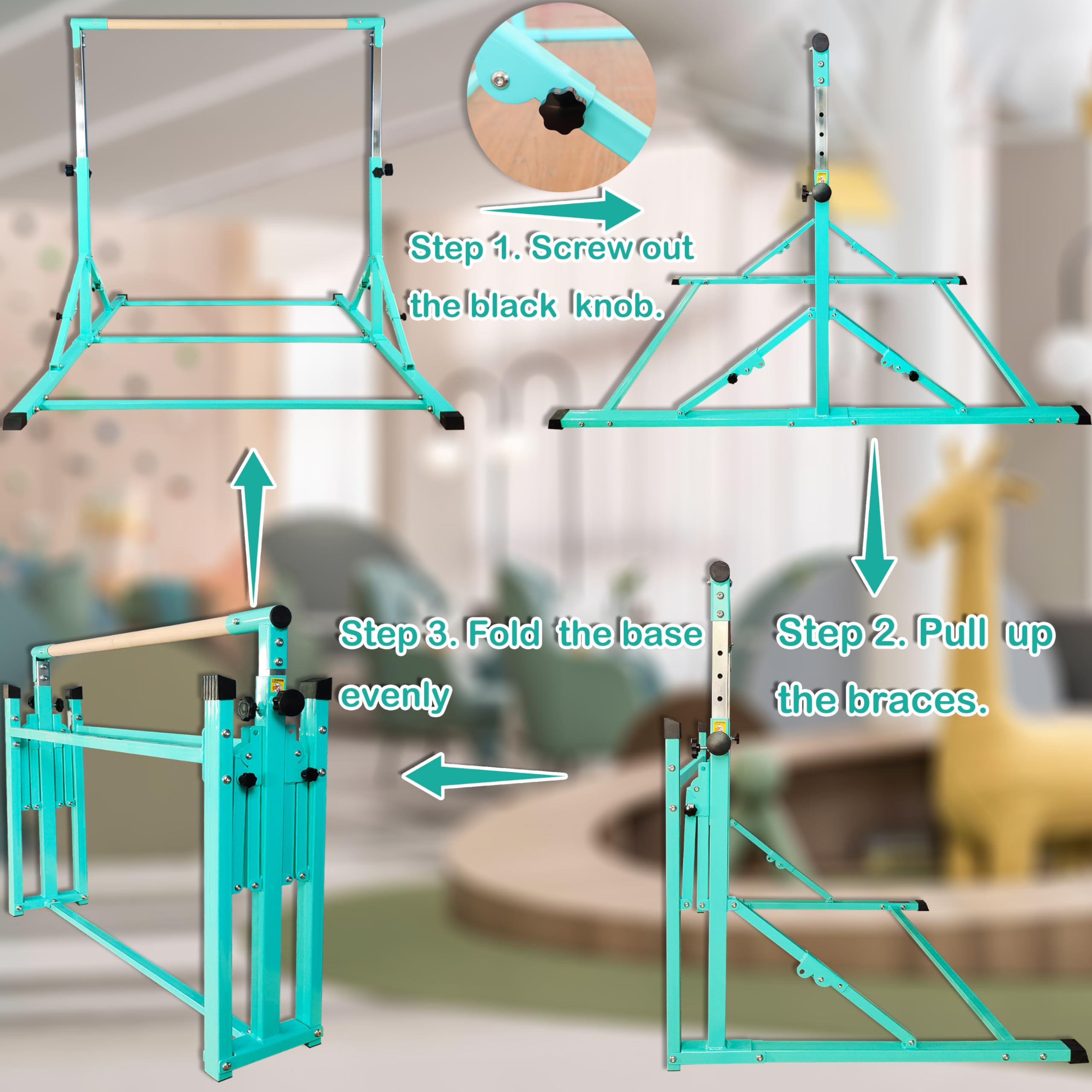 PreGymnastic Foldable Gymnastics Bar, 6FT Gymnastic Horizontal Bars ...