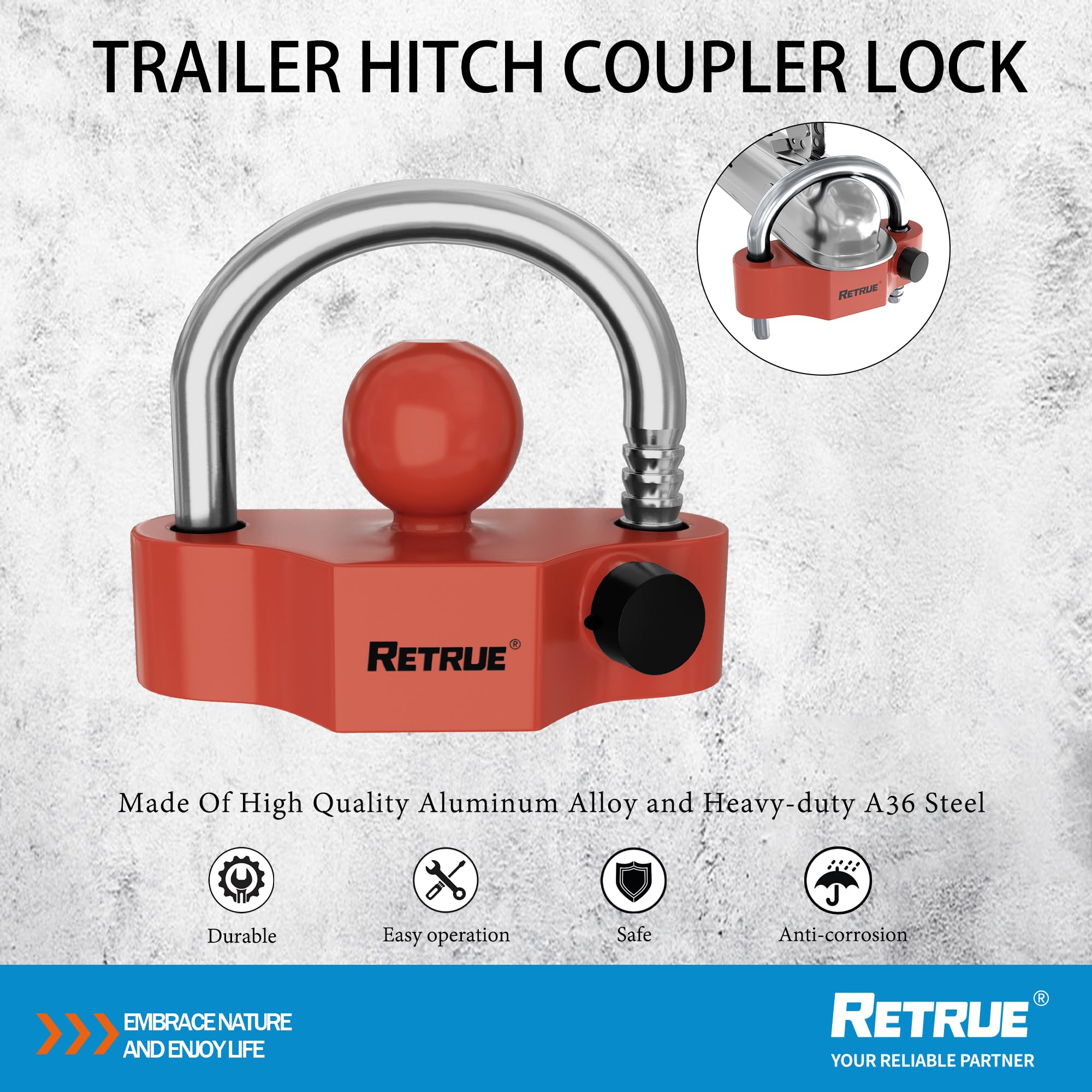 Snapklik.com : RETRUE Universal Coupler Lock Trailer Locks Ball Hitch ...