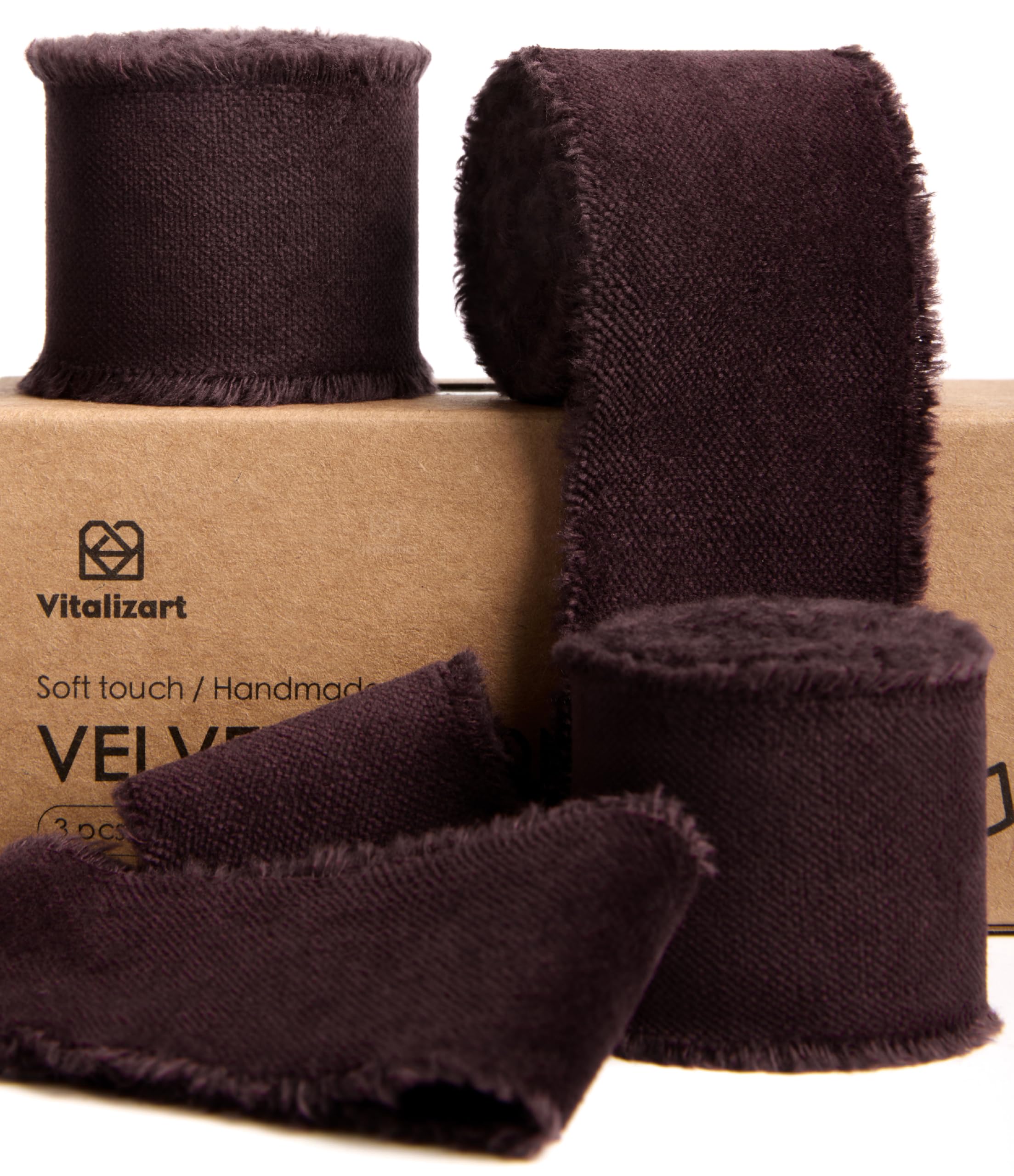 Amazon.com: Vitalizart Brown Velvet Ribbon 1-1/2 Inch Handmade Frayed ...