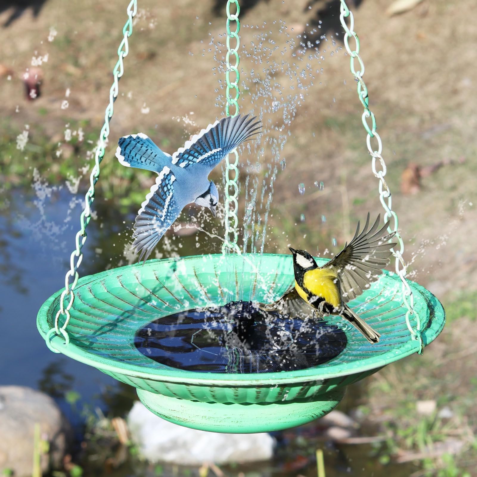 Amazon.com: Solar Fountain Hanging Bird Bath | Outdoor Bird Bath Bowl ...
