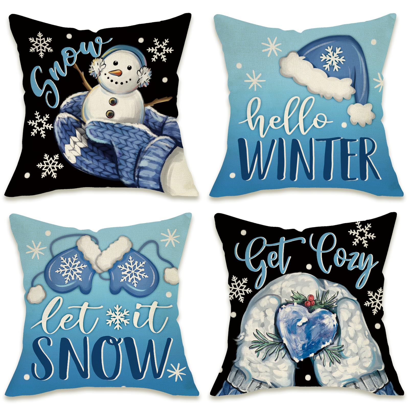 Amazon.com: Fahrendom Hello Winter Mitten Decorative Throw Pillow ...