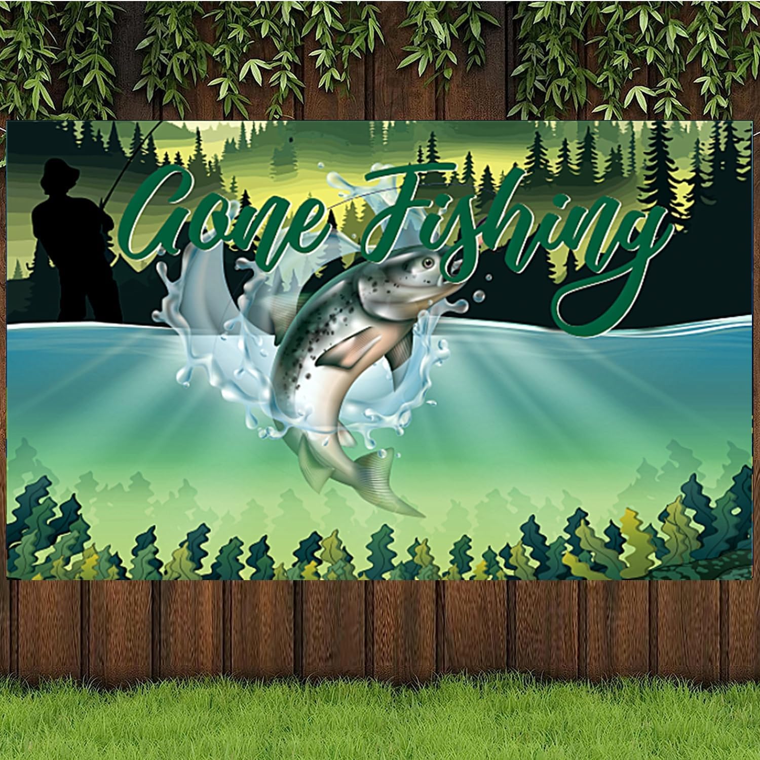 Amazon.com: Avezano Gone Fishing Banner Backdrop O Fish Ally Retired ...