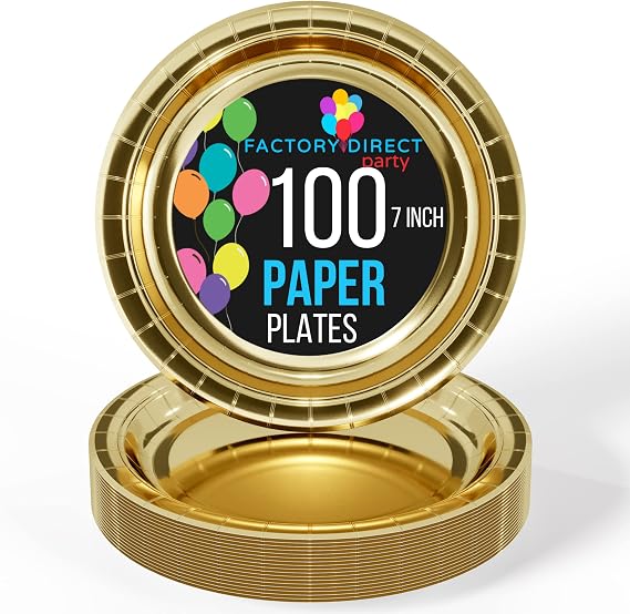 Amazon.com: Exquisite Gold Paper Plates 7 Inch 100 Count - Gold 7 Inch ...