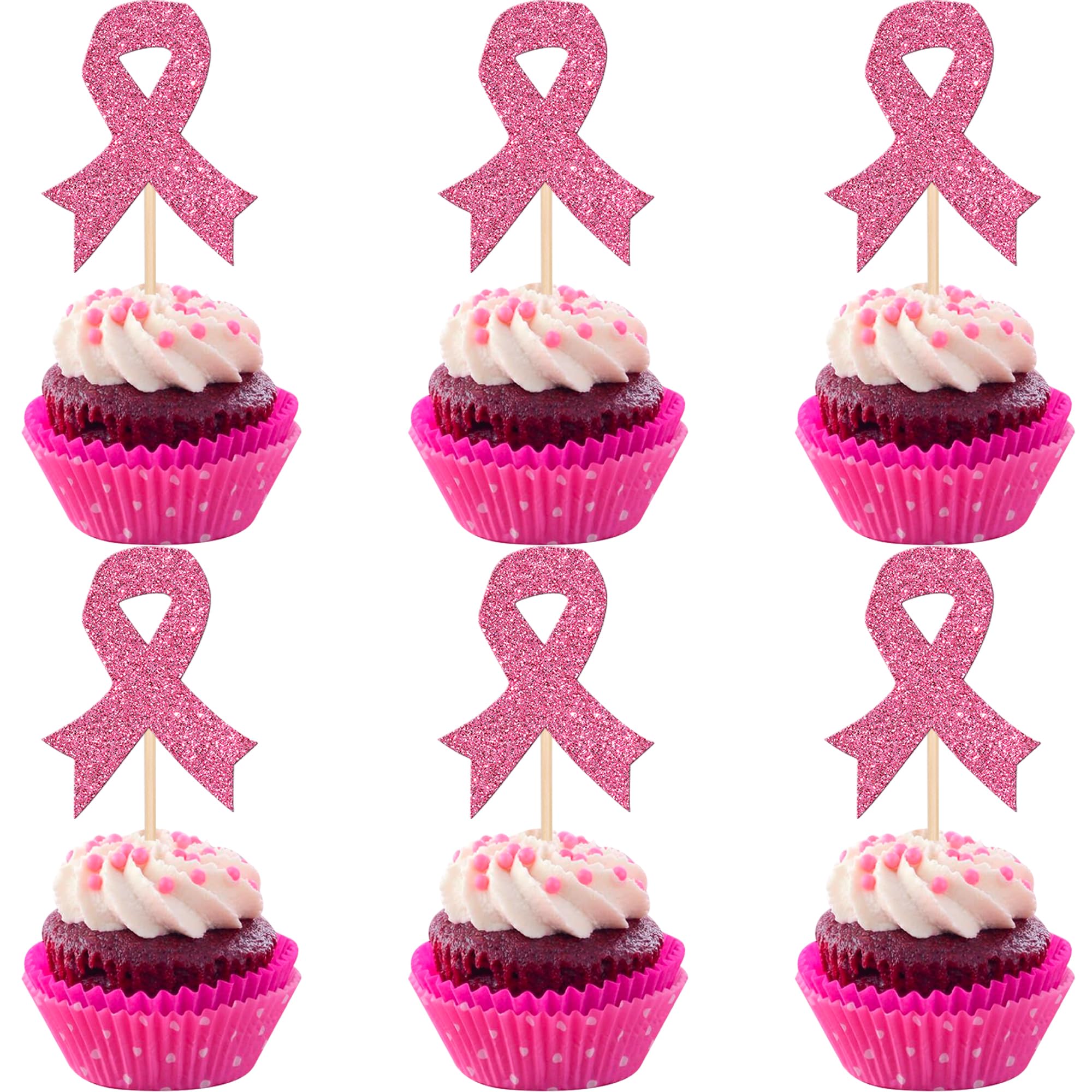 Amazon.com: 24 PCS Breast Cancer Awareness Cupcake Toppers Glitter Pink ...
