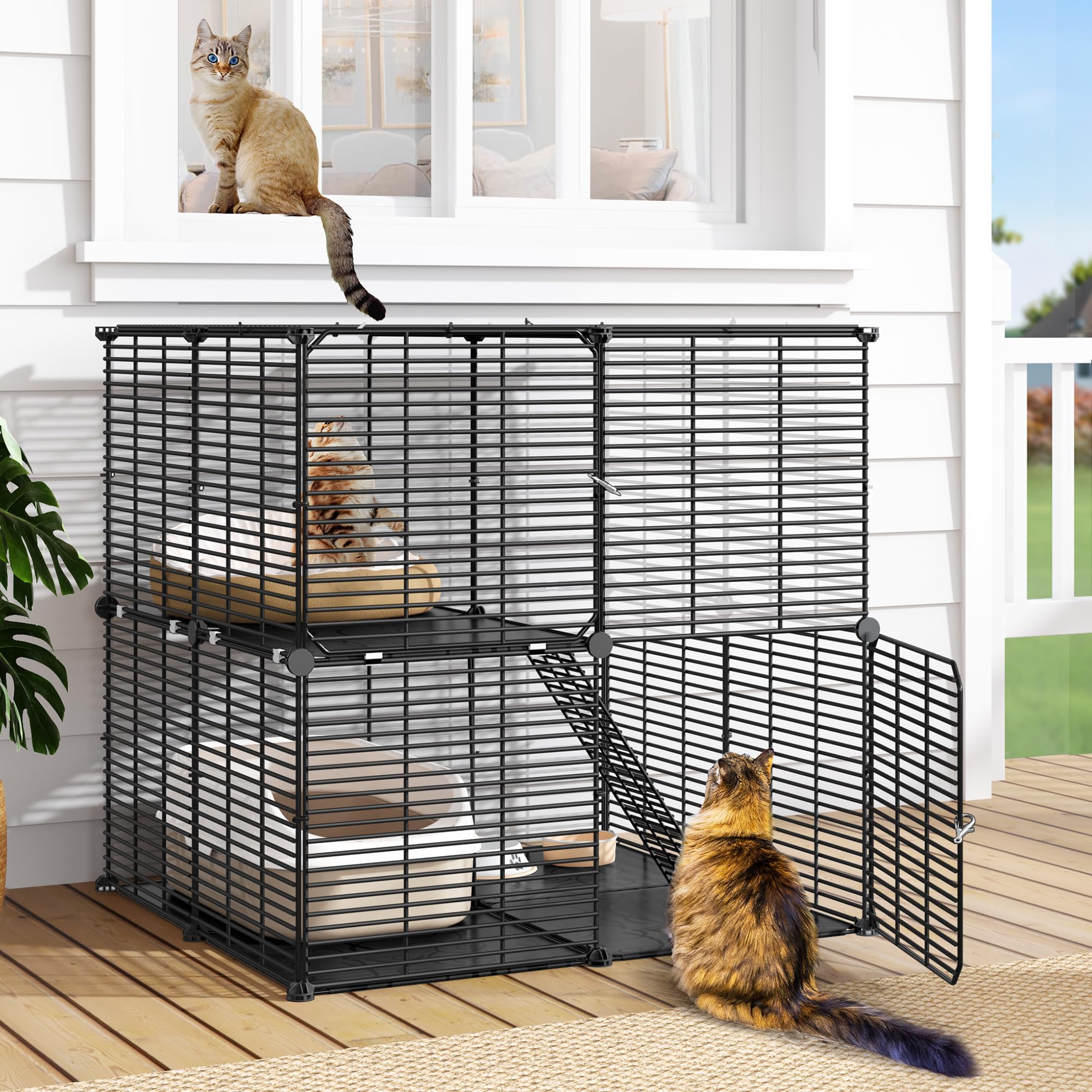 Amazon.com: DWVO 2 Tier Indoor Cat Enclosure, DIY Kitten Cage Pet ...