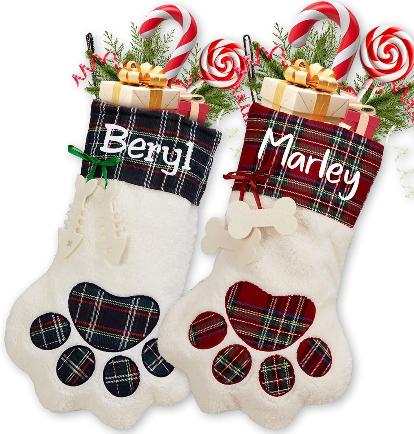 Personalized Pet Christmas Stockings for Dogs Cats, Custom Name Pet Paw ...