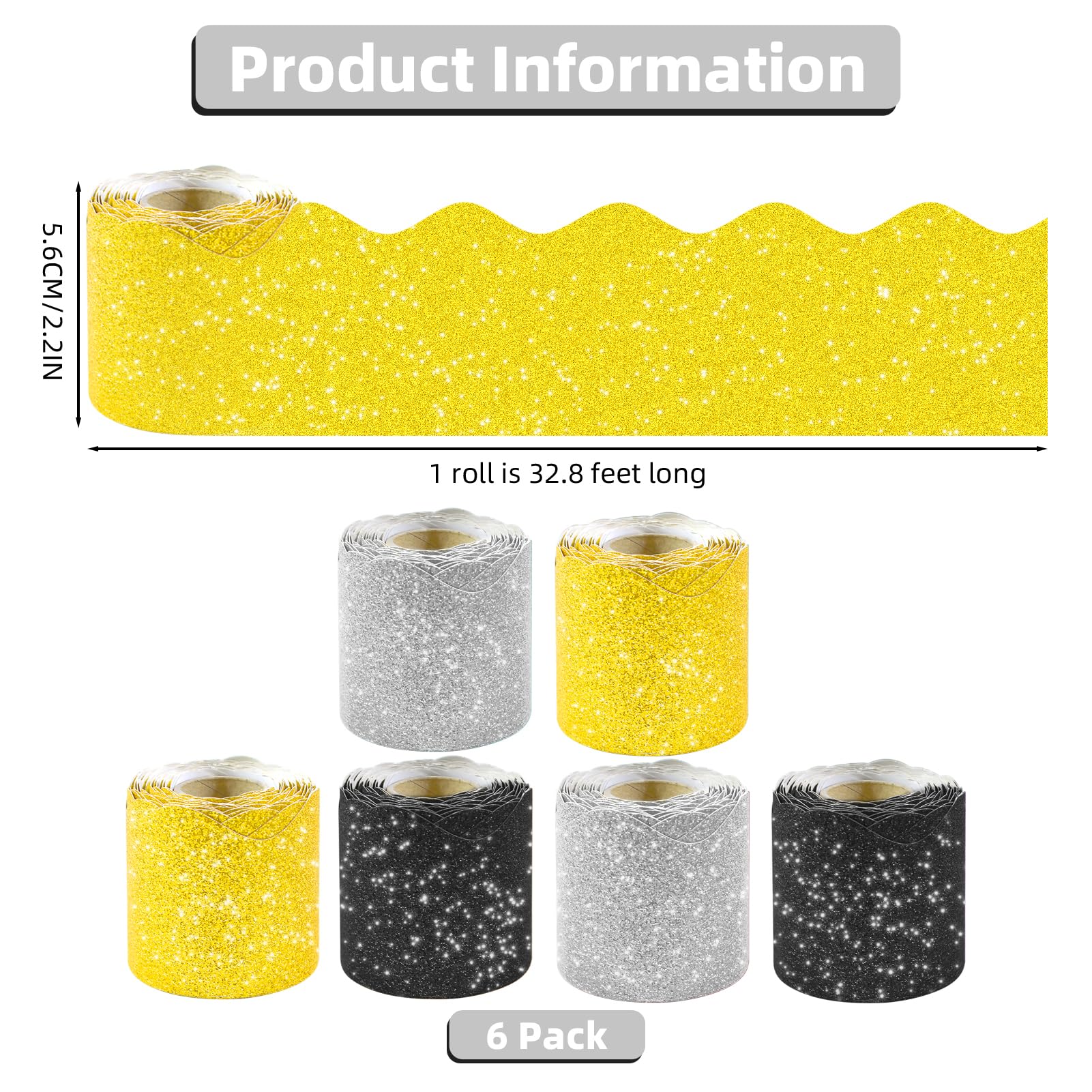 Snapklik.com : 6 Rolls 196.8 Ft Glitter Bulletin Board Borders Set ...