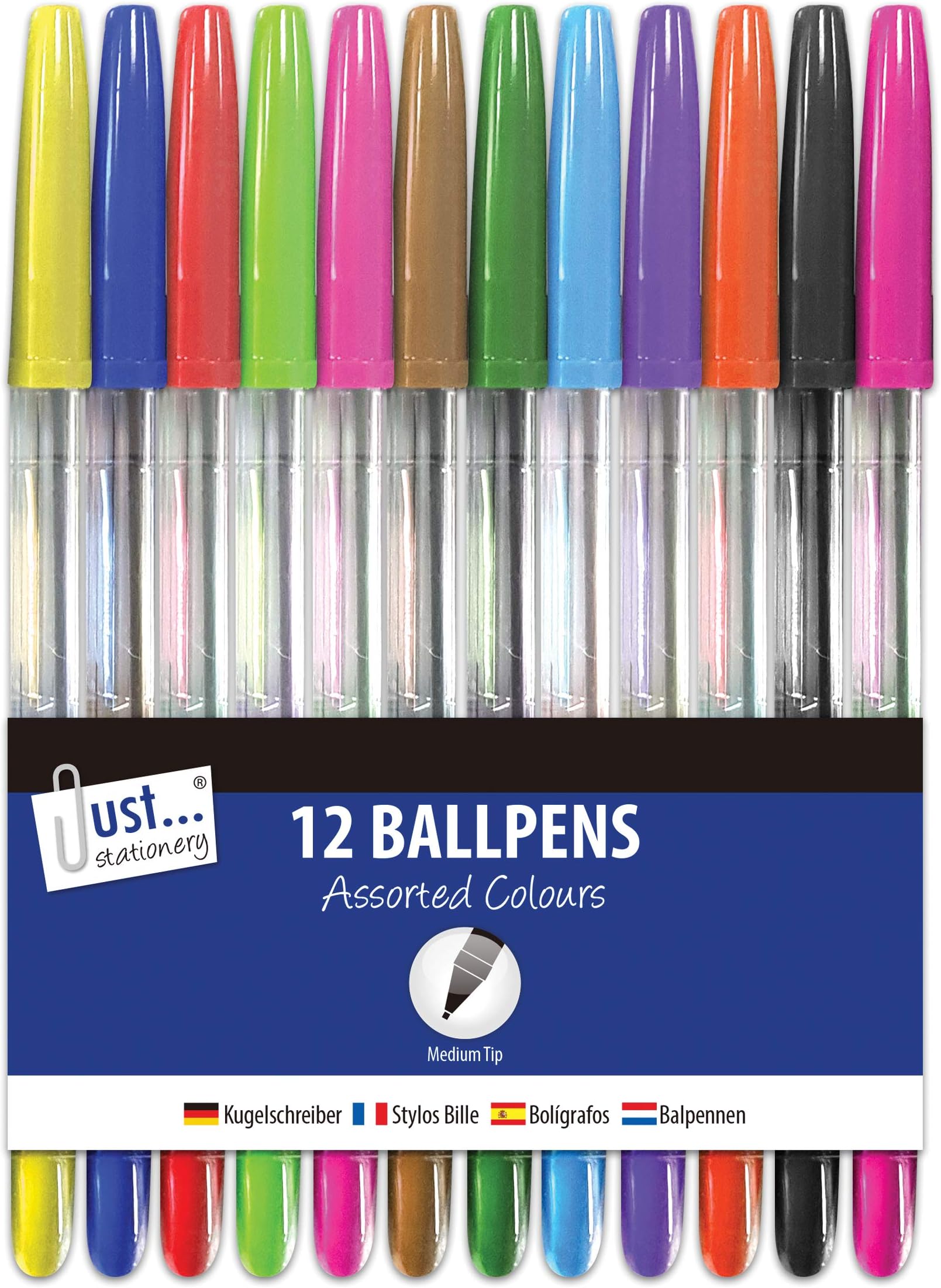 Just stationery 12 Multicoloured Ballpoint Pens, Assorted Colours ...